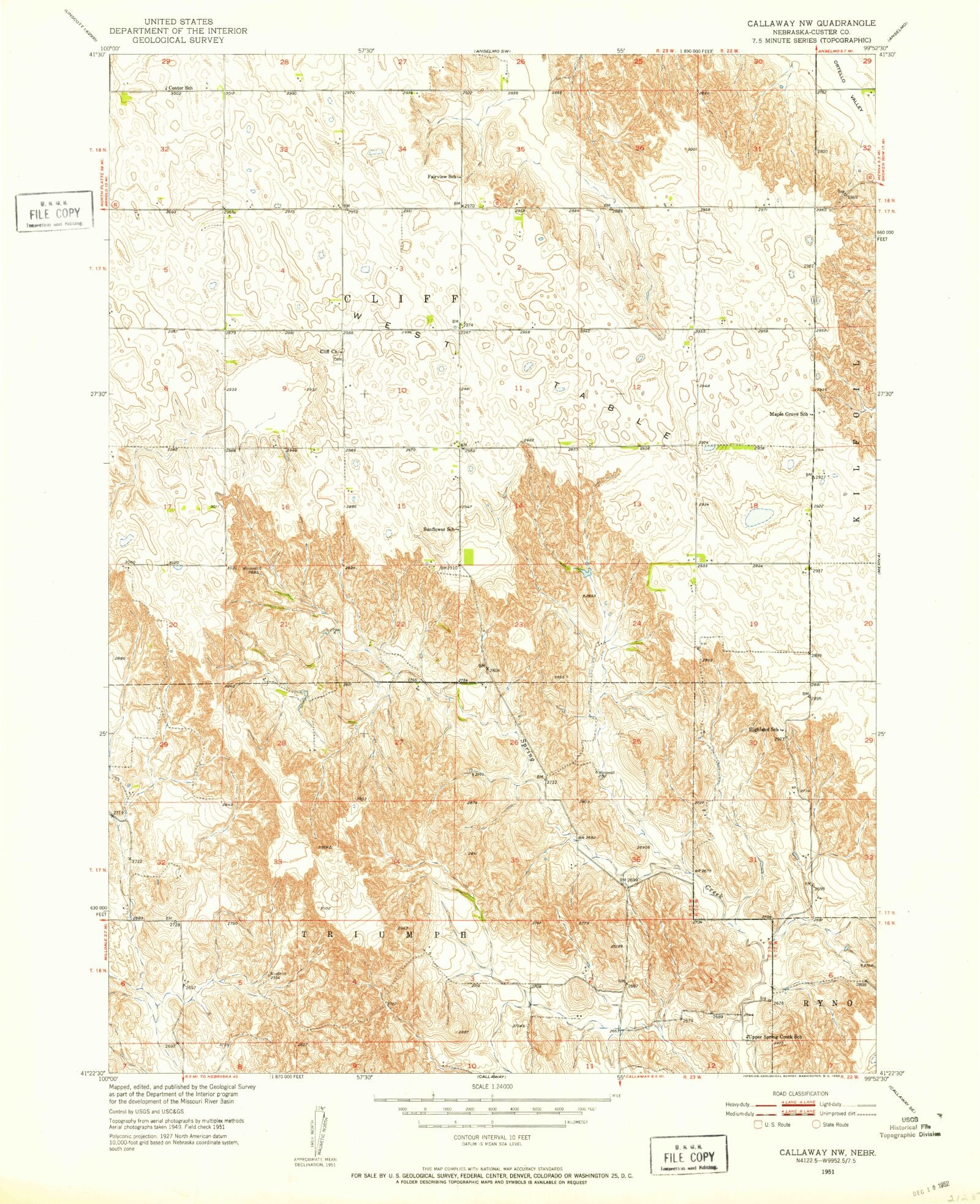 Classic USGS Callaway NW Nebraska 7.5'x7.5' Topo Map – MyTopo Map Store