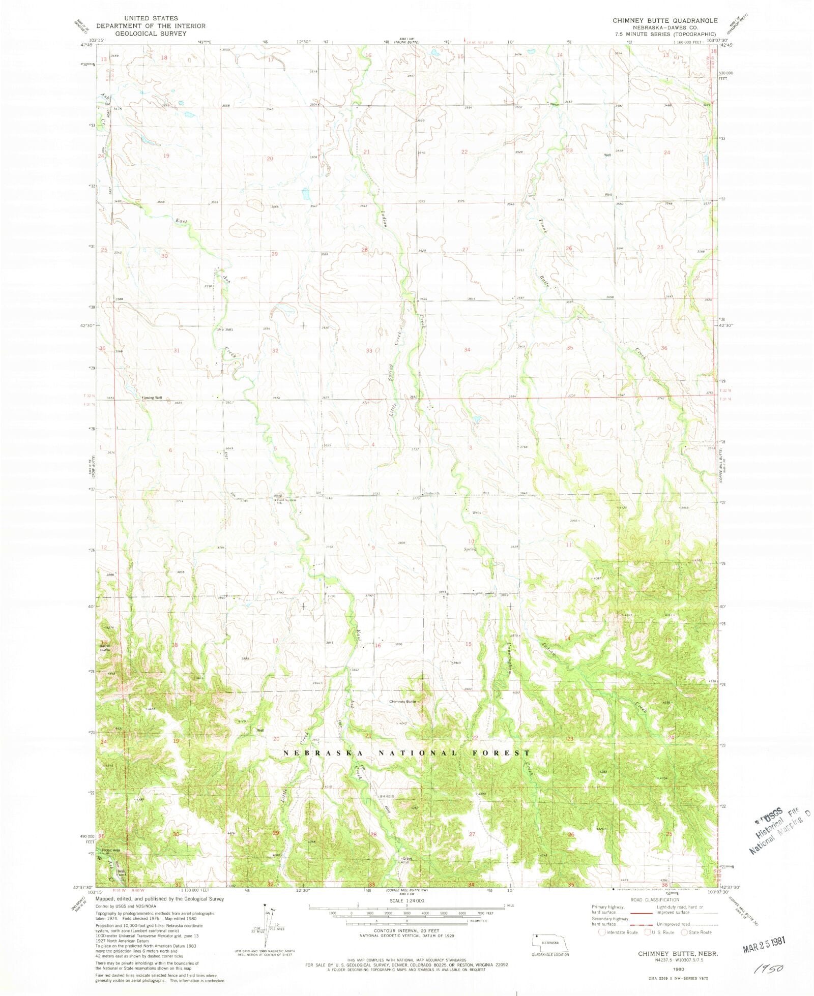 Classic USGS Chimney Butte Nebraska 7.5'x7.5' Topo Map – MyTopo Map Store