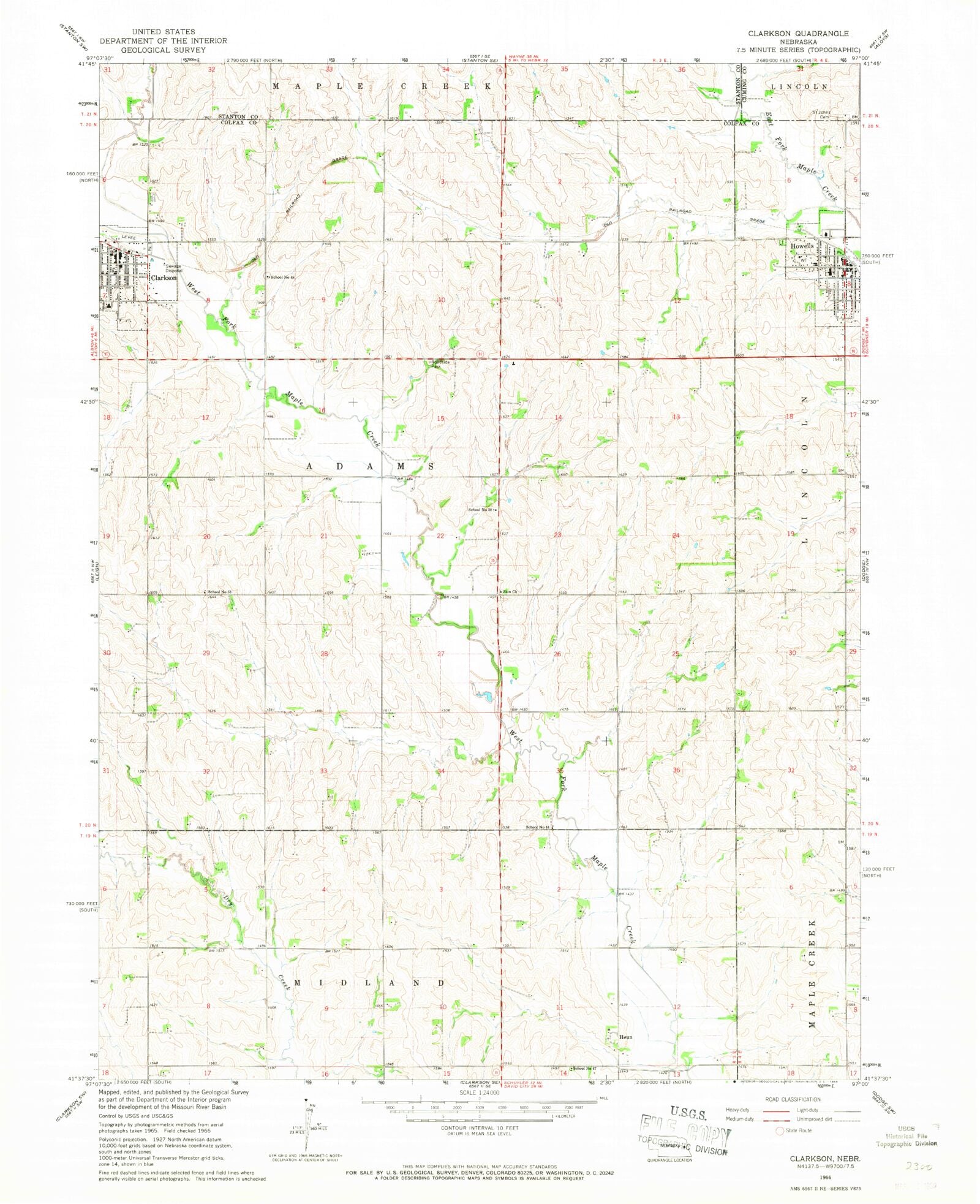 Classic USGS Clarkson Nebraska 7.5'x7.5' Topo Map – MyTopo Map Store