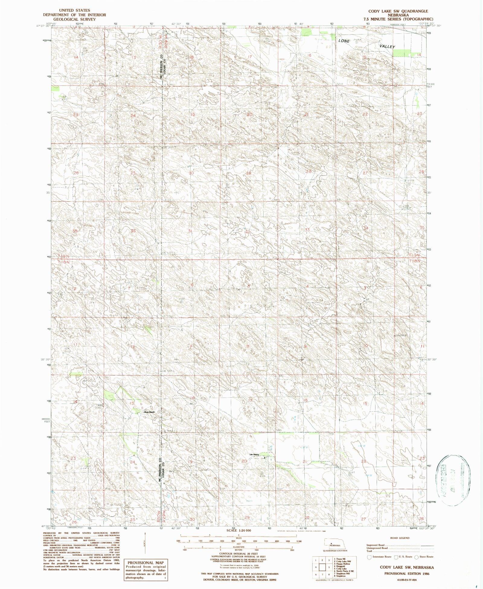 Classic USGS Cody Lake SW Nebraska 7.5'x7.5' Topo Map – MyTopo Map Store