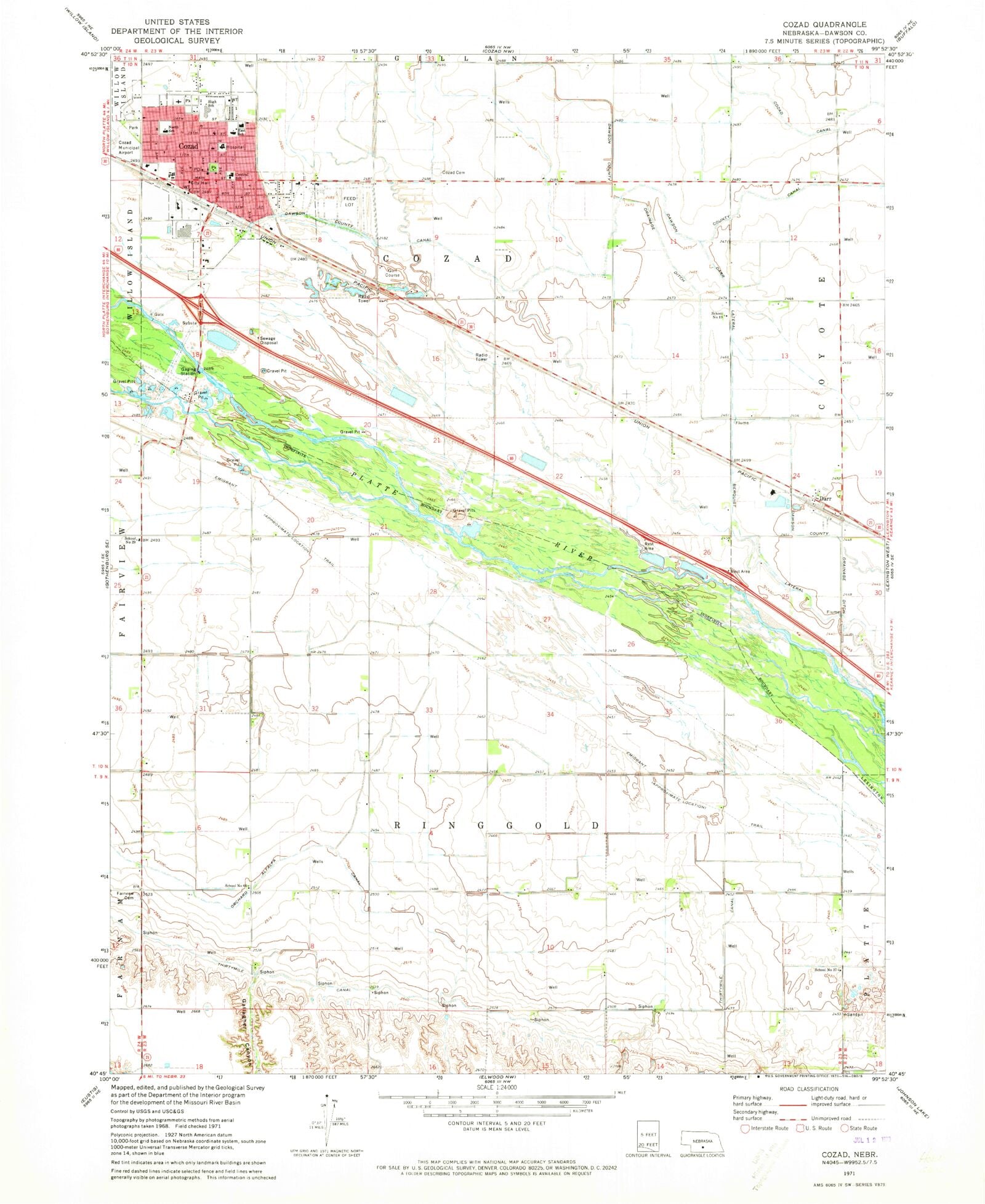 Classic USGS Cozad Nebraska 7.5'x7.5' Topo Map – MyTopo Map Store