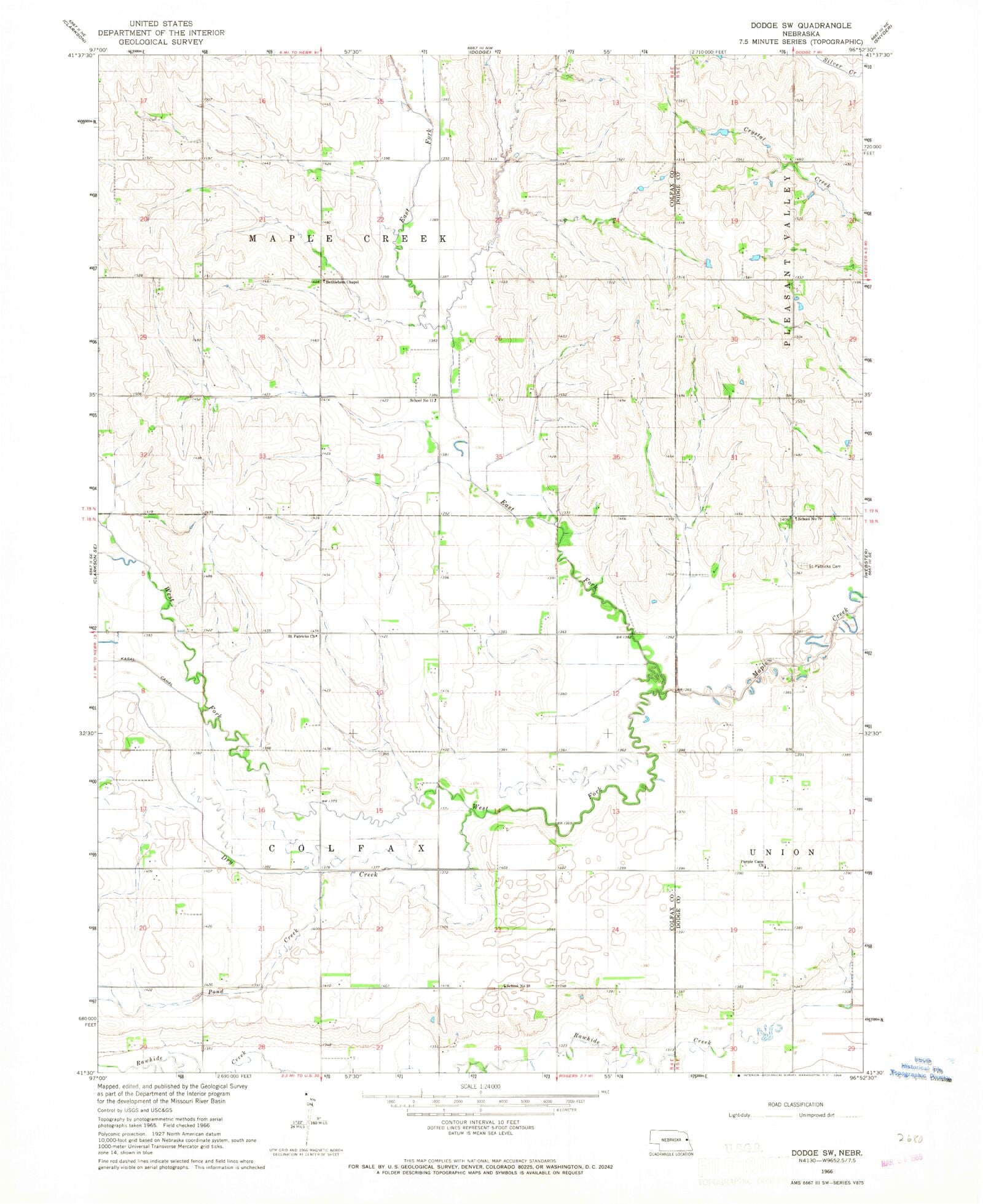 Classic USGS Dodge SW Nebraska 7.5'x7.5' Topo Map – MyTopo Map Store