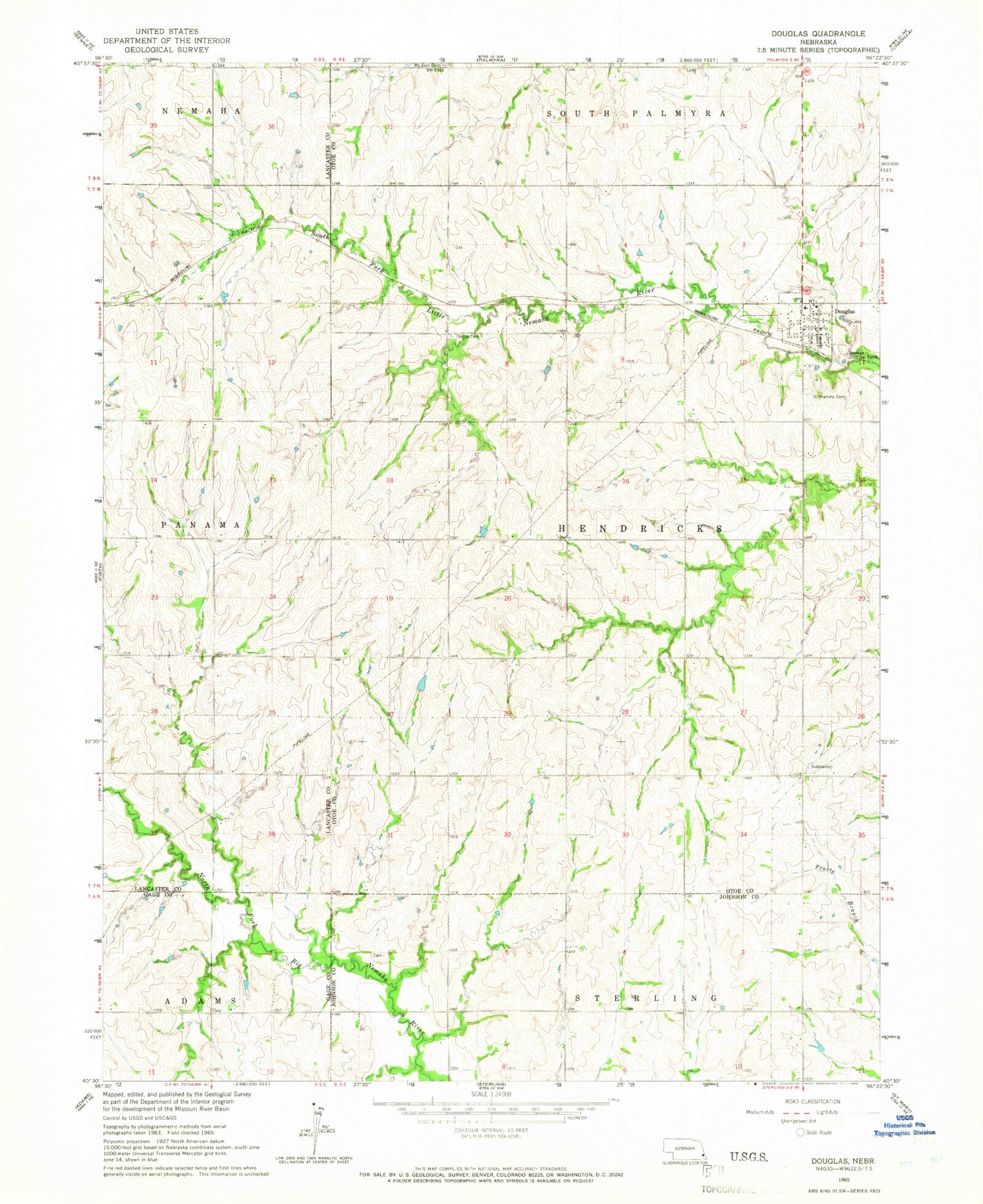 Classic USGS Douglas Nebraska 7.5'x7.5' Topo Map – MyTopo Map Store