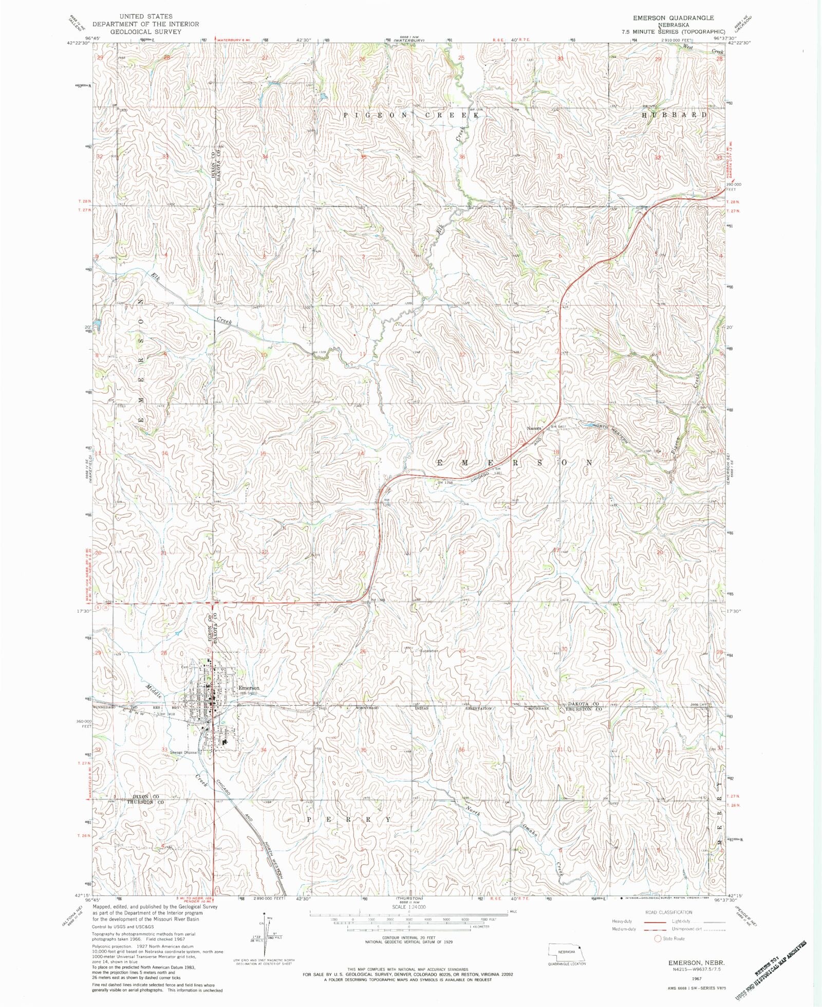 Classic USGS Emerson Nebraska 7.5'x7.5' Topo Map – MyTopo Map Store