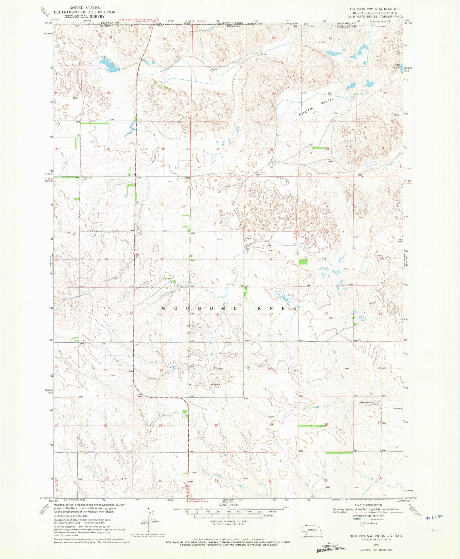 Classic USGS Gordon NW Nebraska 7.5'x7.5' Topo Map – MyTopo Map Store