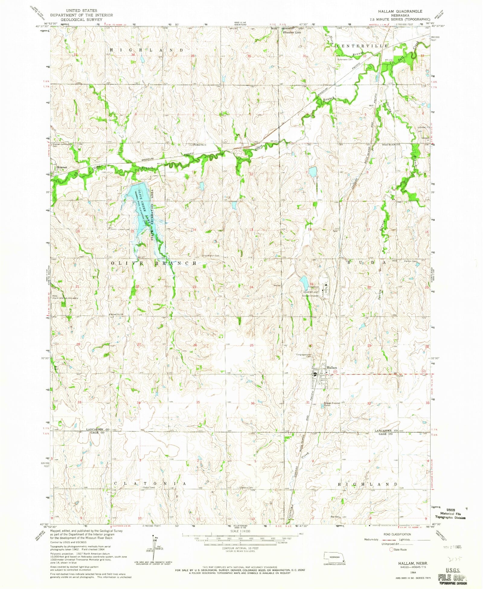 Classic USGS Hallam Nebraska 7.5'x7.5' Topo Map – MyTopo Map Store