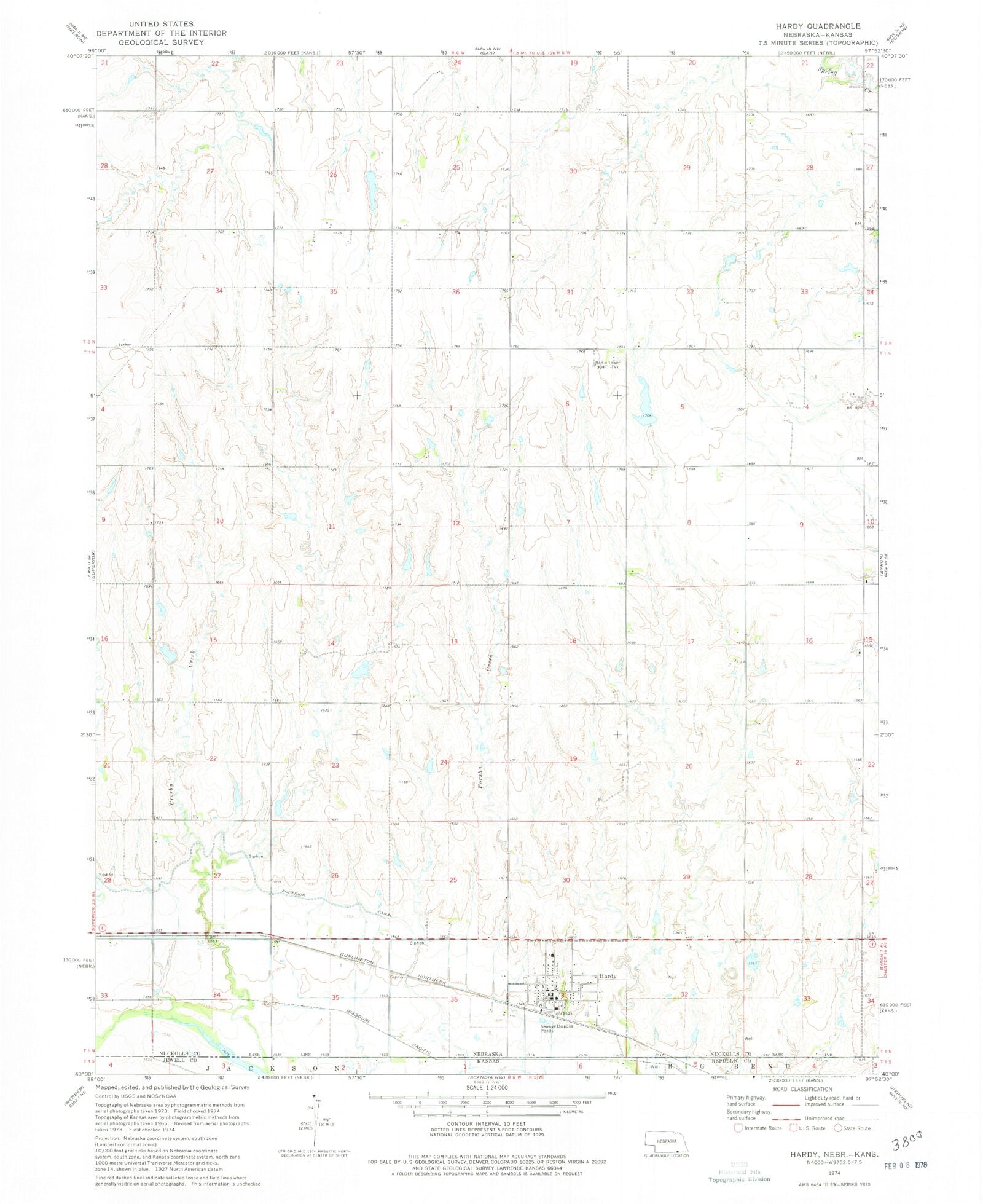 Classic USGS Hardy Nebraska 7.5'x7.5' Topo Map – MyTopo Map Store