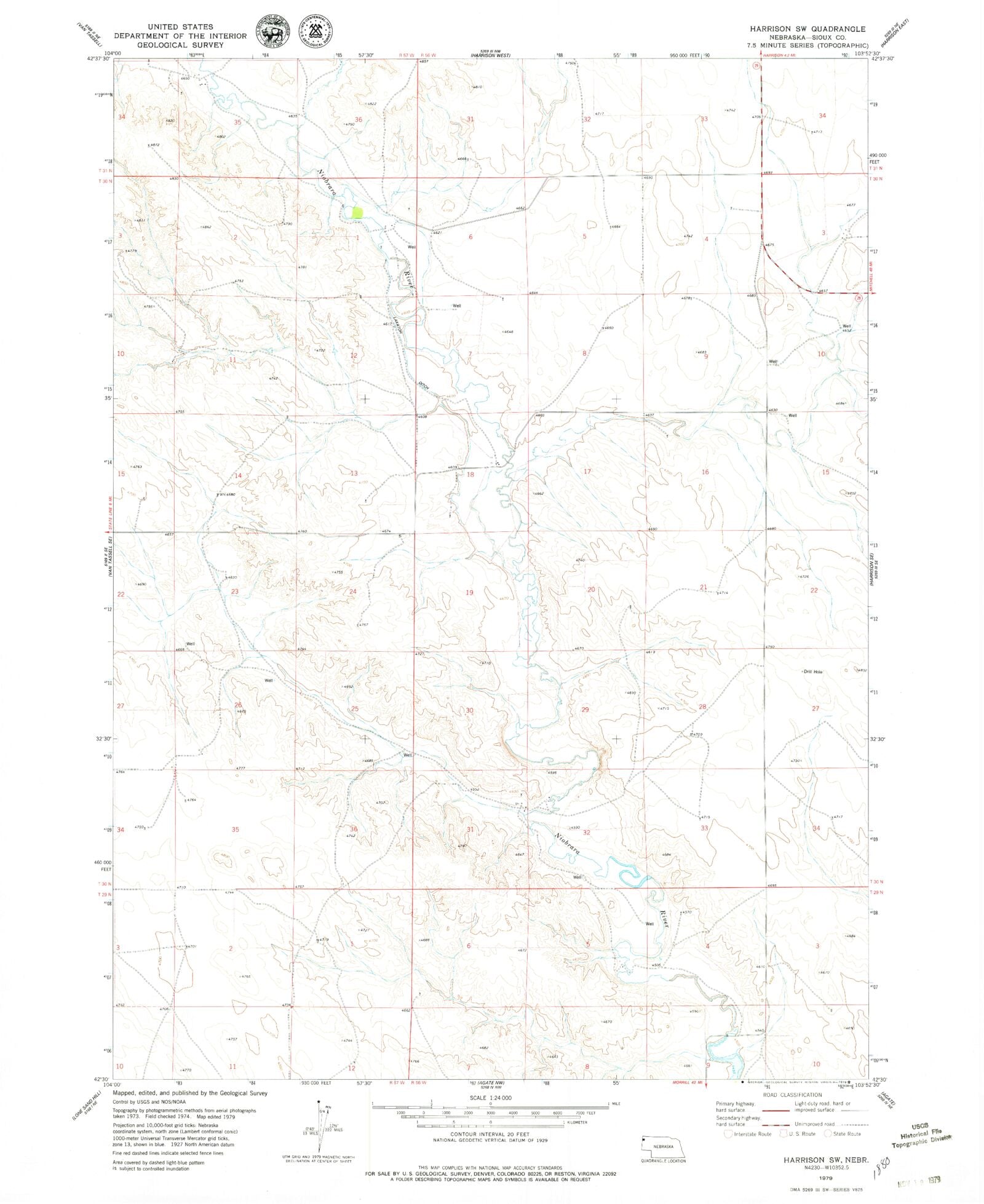 Classic USGS Harrison SW Nebraska 7.5'x7.5' Topo Map – MyTopo Map Store