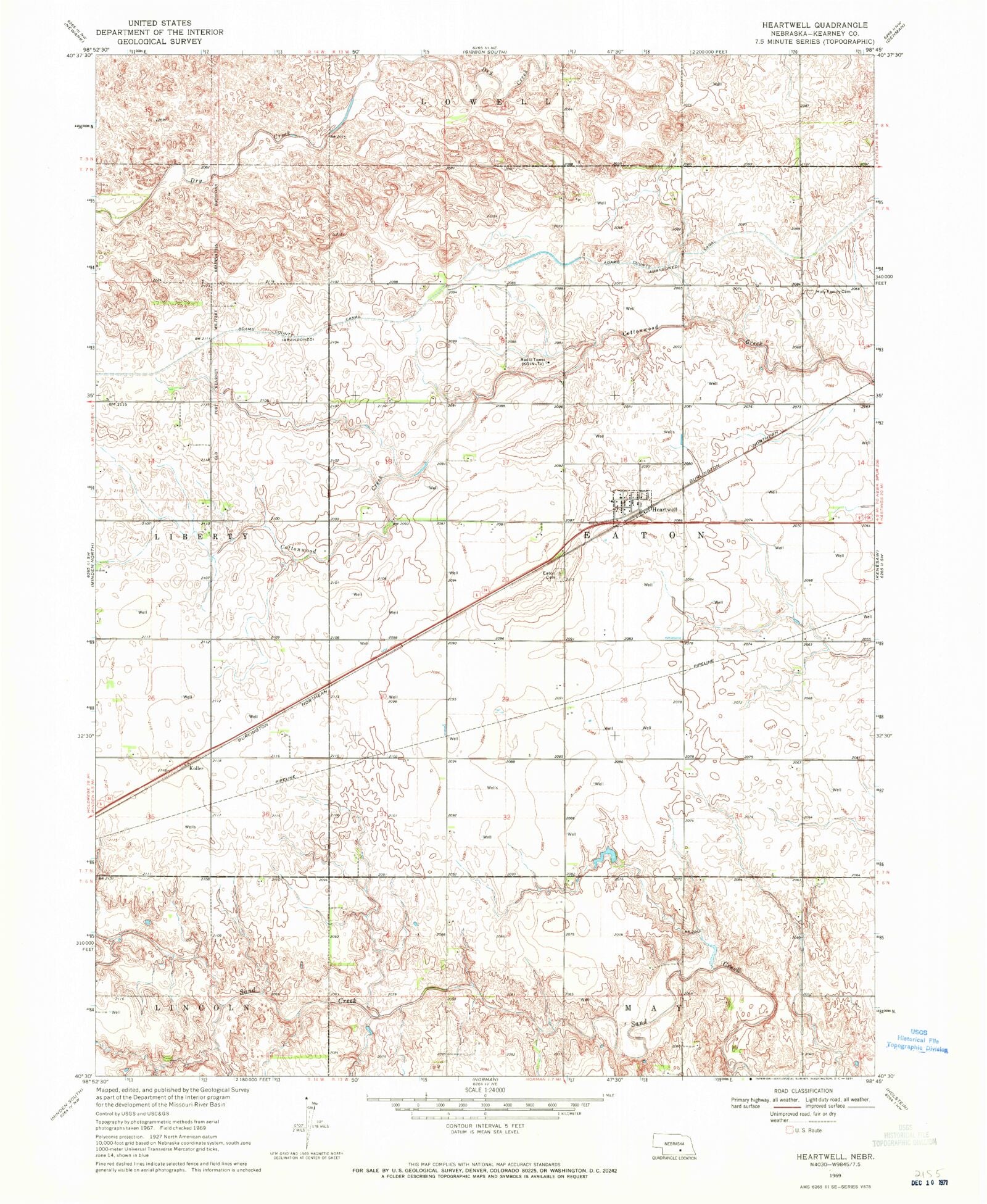 Classic USGS Heartwell Nebraska 7.5'x7.5' Topo Map – MyTopo Map Store
