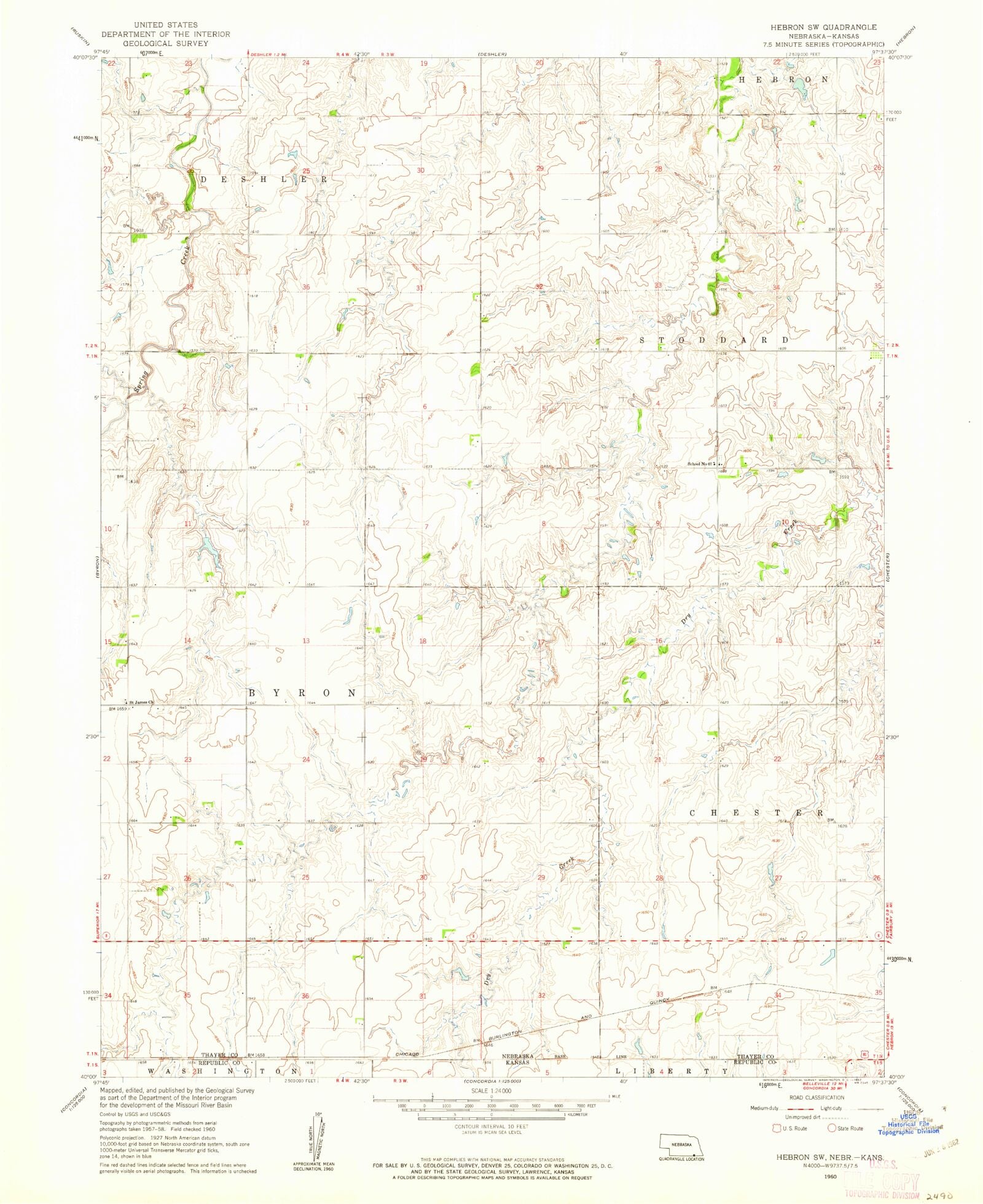 Classic USGS Hebron SW Nebraska 7.5'x7.5' Topo Map – MyTopo Map Store