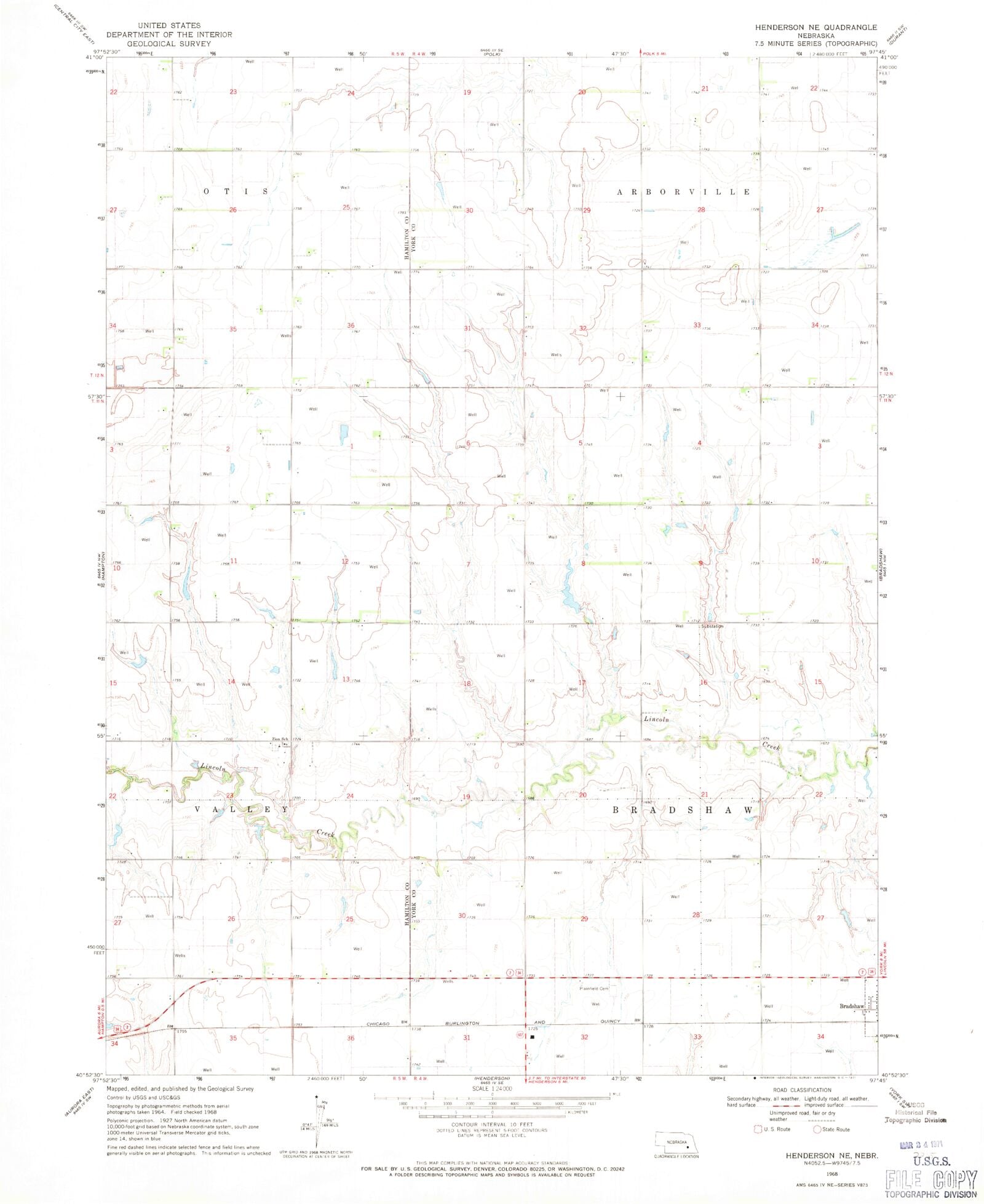 Classic USGS Henderson NE Nebraska 7.5'x7.5' Topo Map – MyTopo Map Store