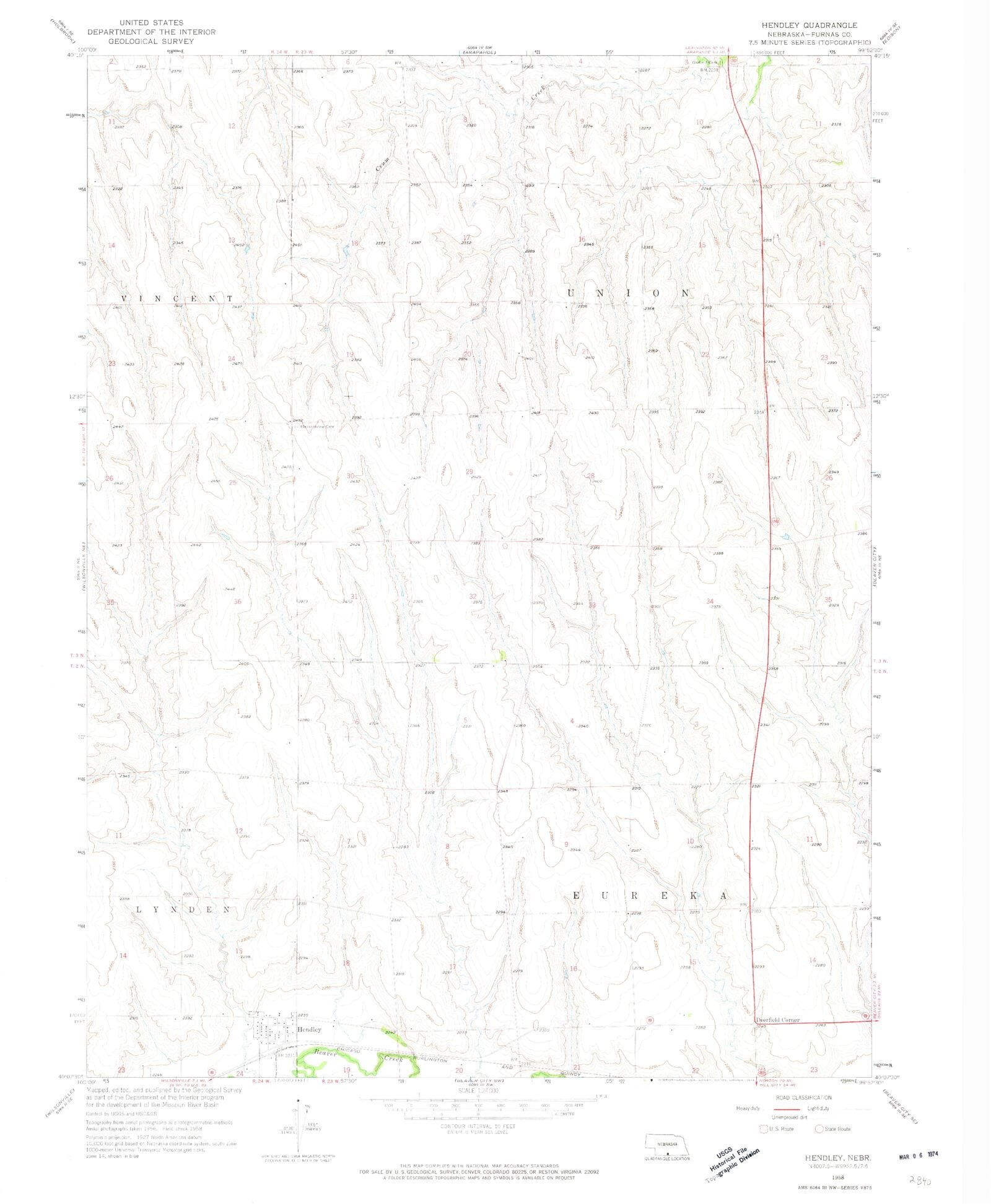Classic USGS Hendley Nebraska 7.5'x7.5' Topo Map – MyTopo Map Store