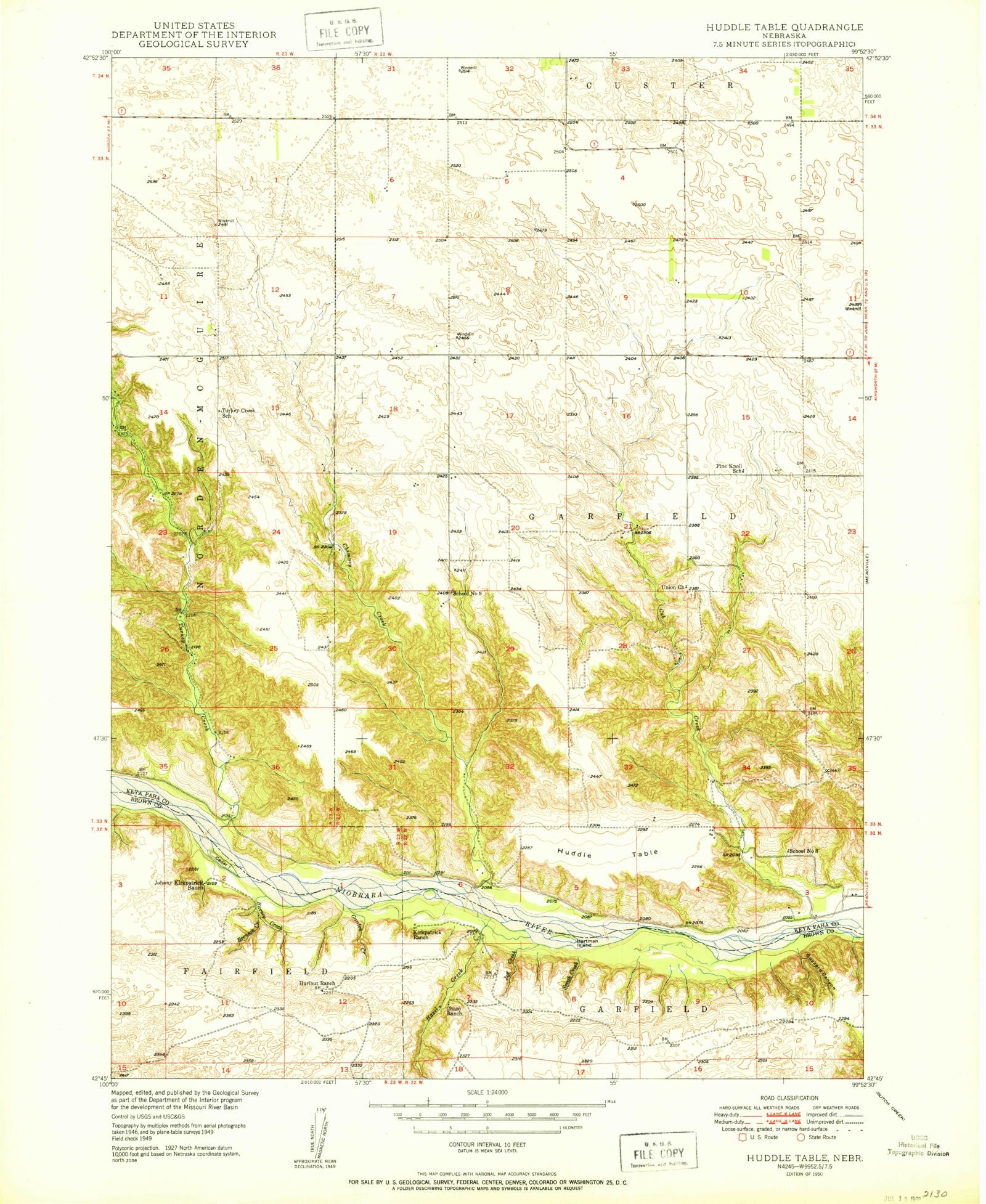 Classic USGS Huddle Table Nebraska 7.5'x7.5' Topo Map – MyTopo Map Store