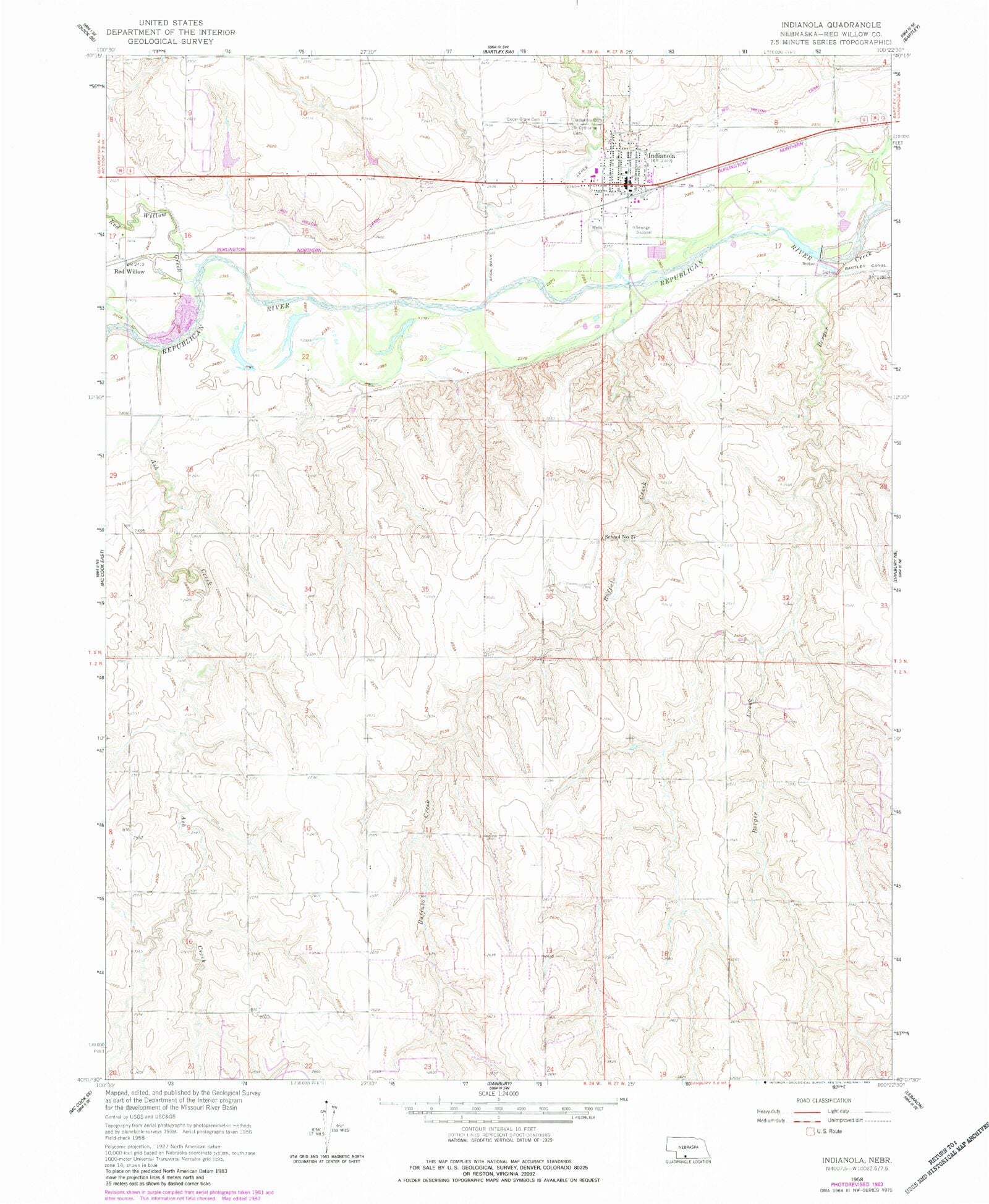 Classic USGS Indianola Nebraska 7.5'x7.5' Topo Map – MyTopo Map Store