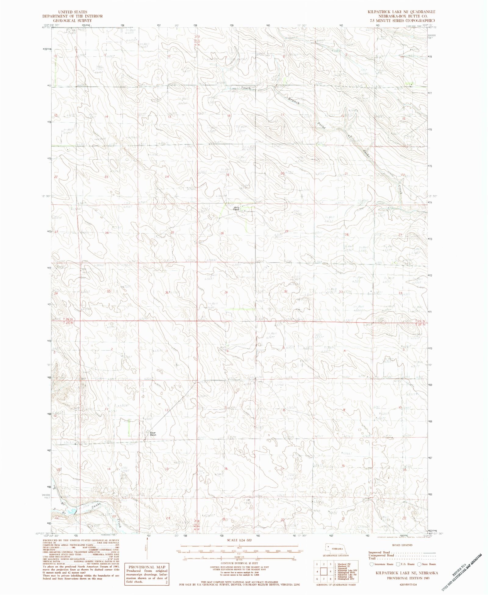 Classic USGS Kilpatrick Lake NE Nebraska 7.5'x7.5' Topo Map – MyTopo ...