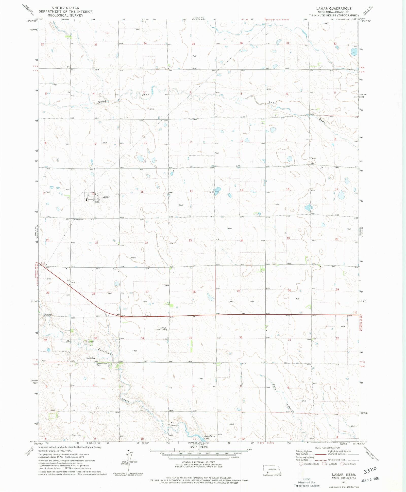 Classic USGS Lamar Nebraska 7.5'x7.5' Topo Map – MyTopo Map Store