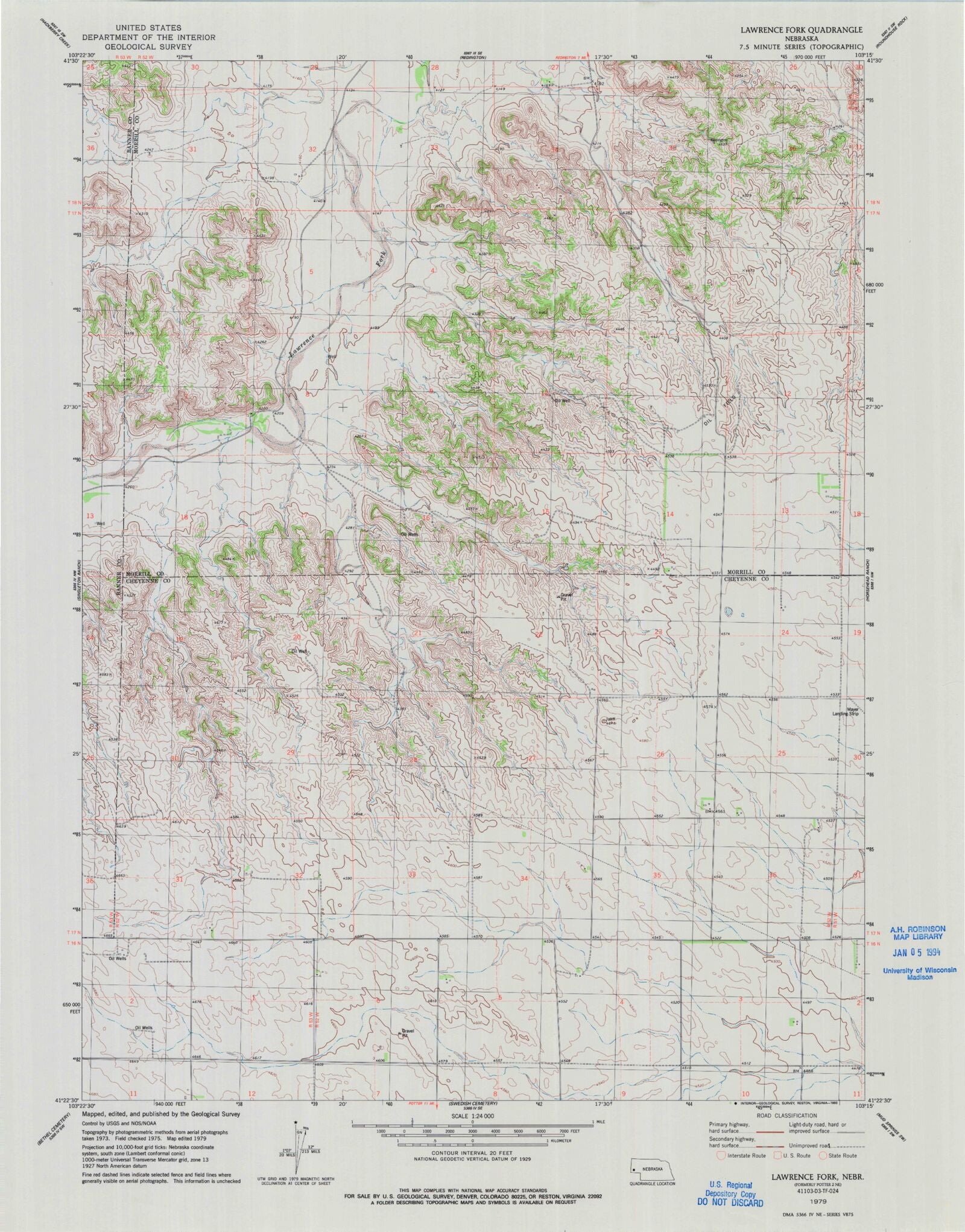 Classic USGS Lawrence Fork Nebraska 7.5'x7.5' Topo Map – MyTopo Map Store