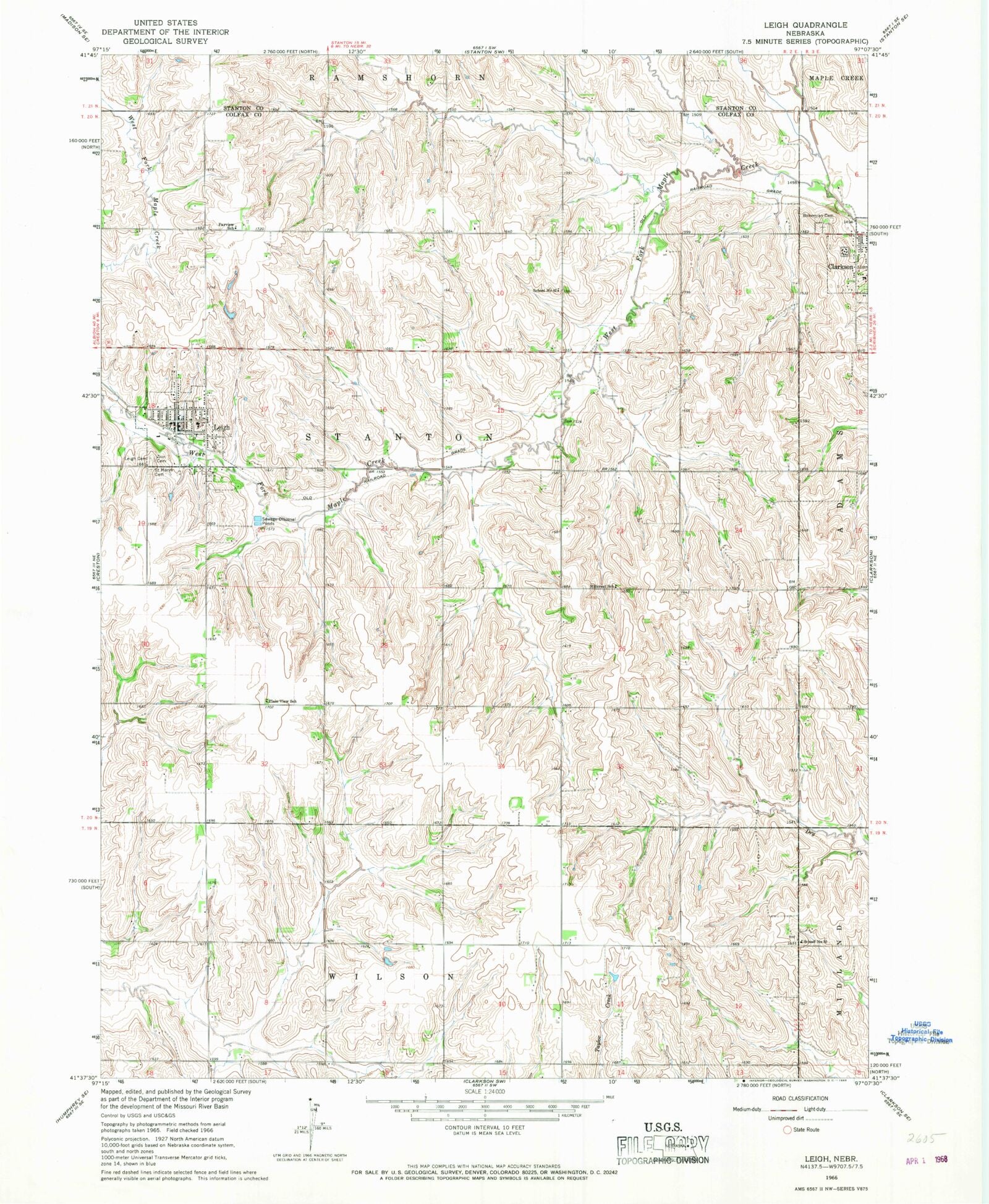 Classic USGS Leigh Nebraska 7.5'x7.5' Topo Map – MyTopo Map Store
