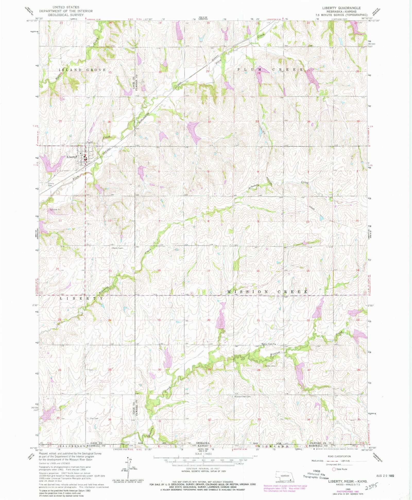 Classic USGS Liberty Nebraska 7.5'x7.5' Topo Map – MyTopo Map Store