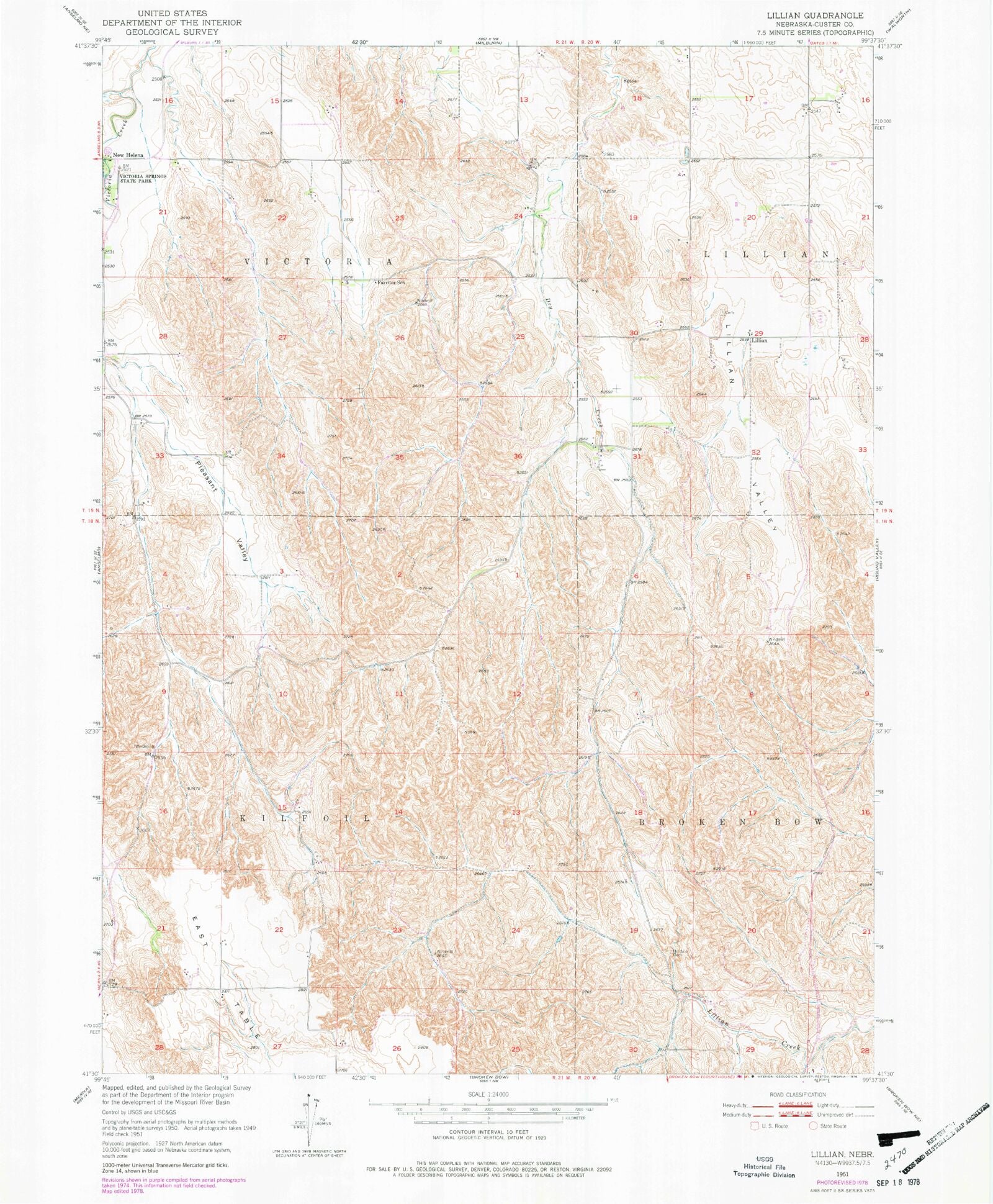 Classic USGS Lillian Nebraska 7.5'x7.5' Topo Map – MyTopo Map Store