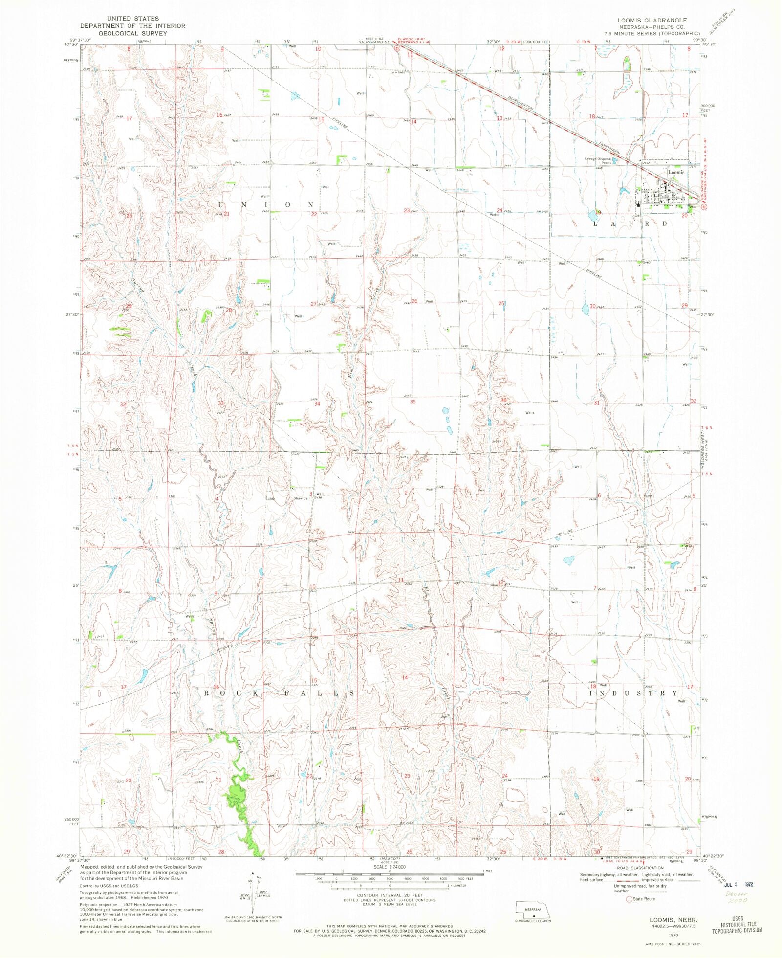 Classic USGS Loomis Nebraska 7.5'x7.5' Topo Map – MyTopo Map Store