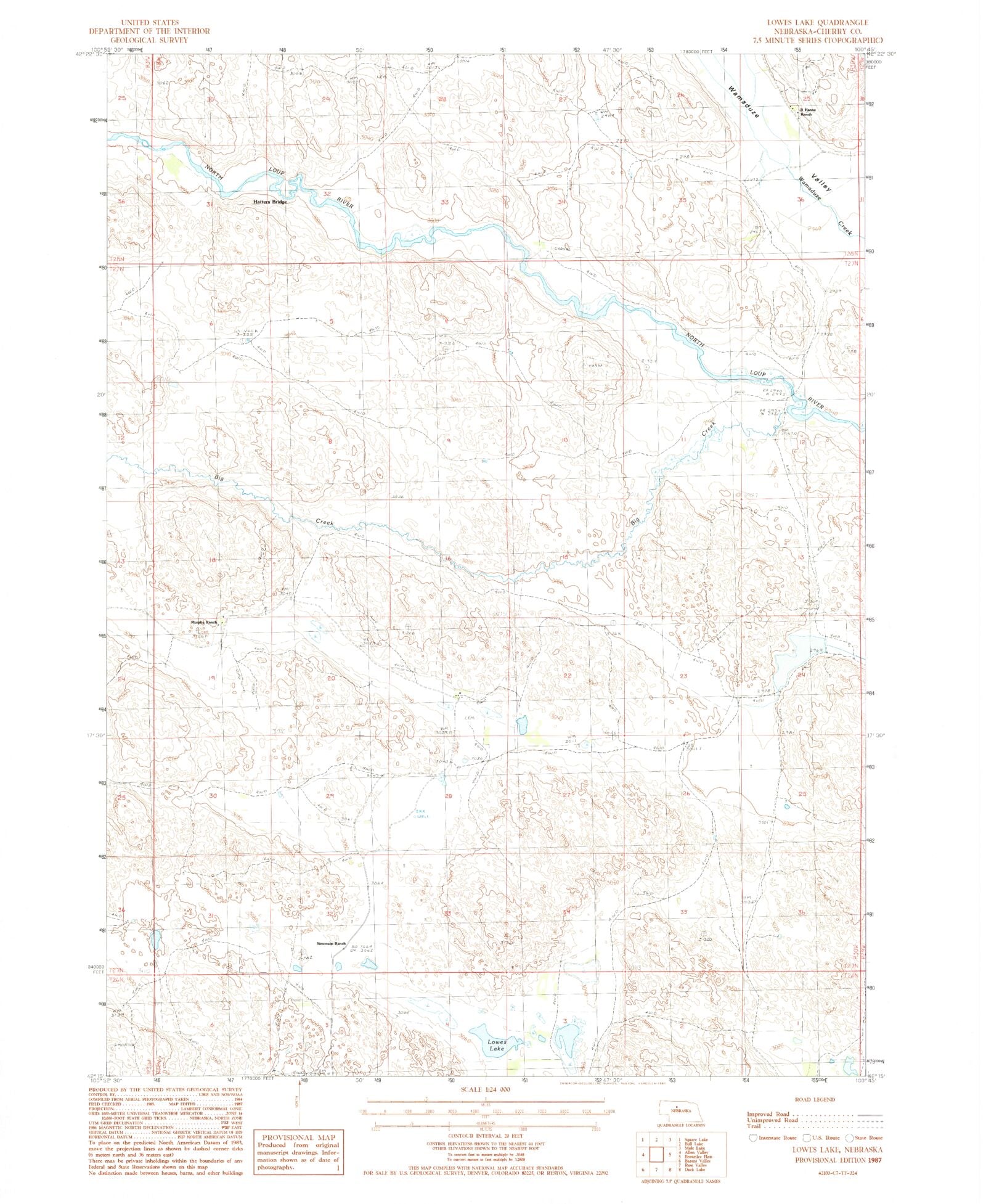 Classic USGS Lowes Lake Nebraska 7.5'x7.5' Topo Map – MyTopo Map Store