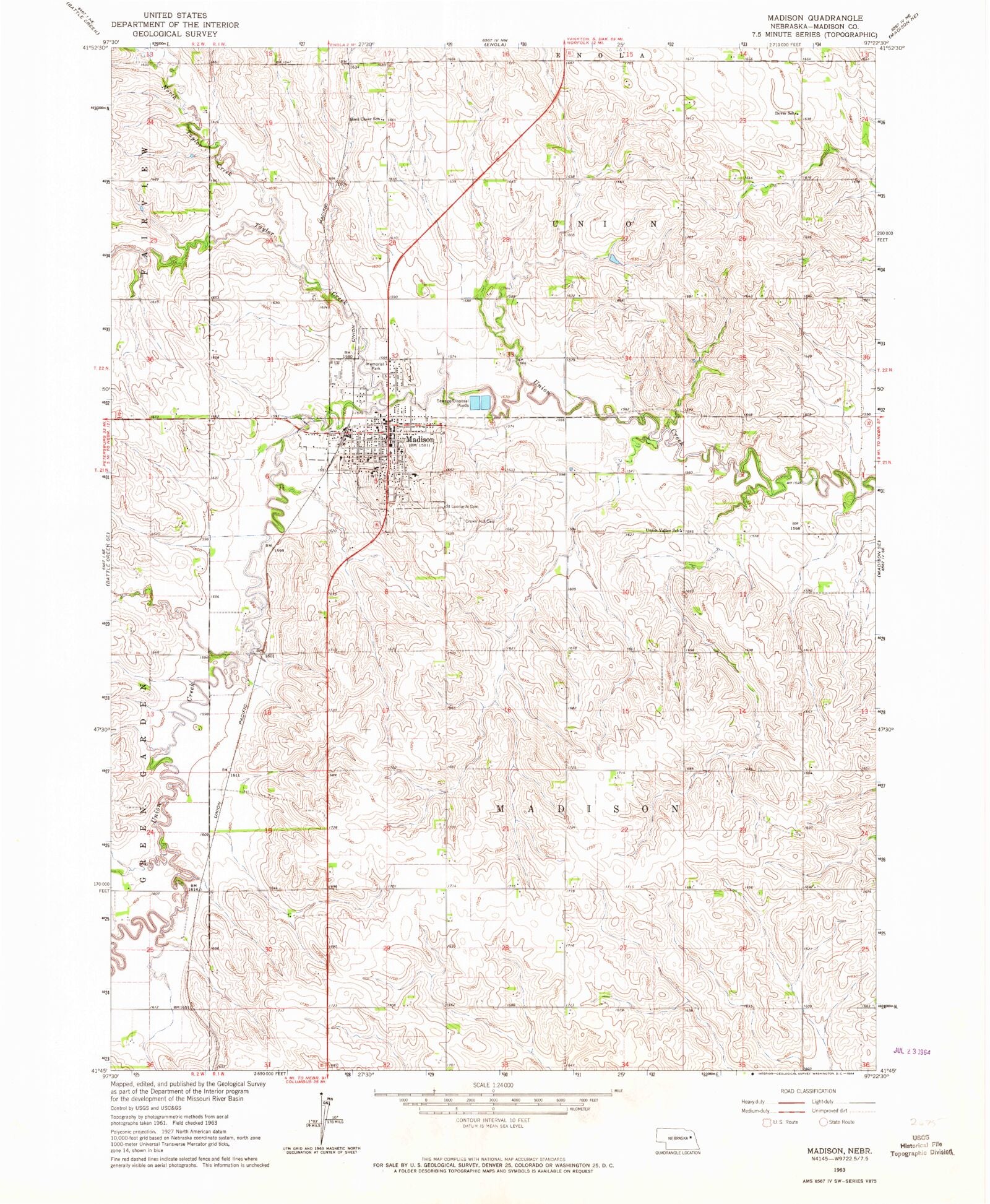 Classic USGS Madison Nebraska 7.5'x7.5' Topo Map – MyTopo Map Store