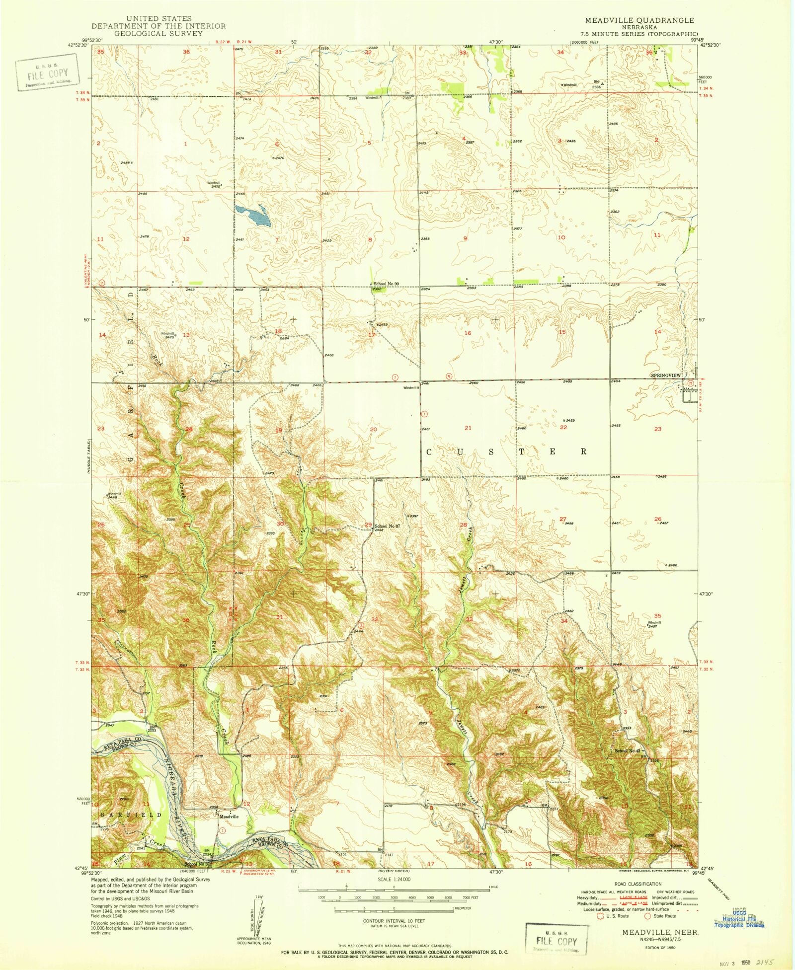 Classic USGS Meadville Nebraska 7.5'x7.5' Topo Map – MyTopo Map Store