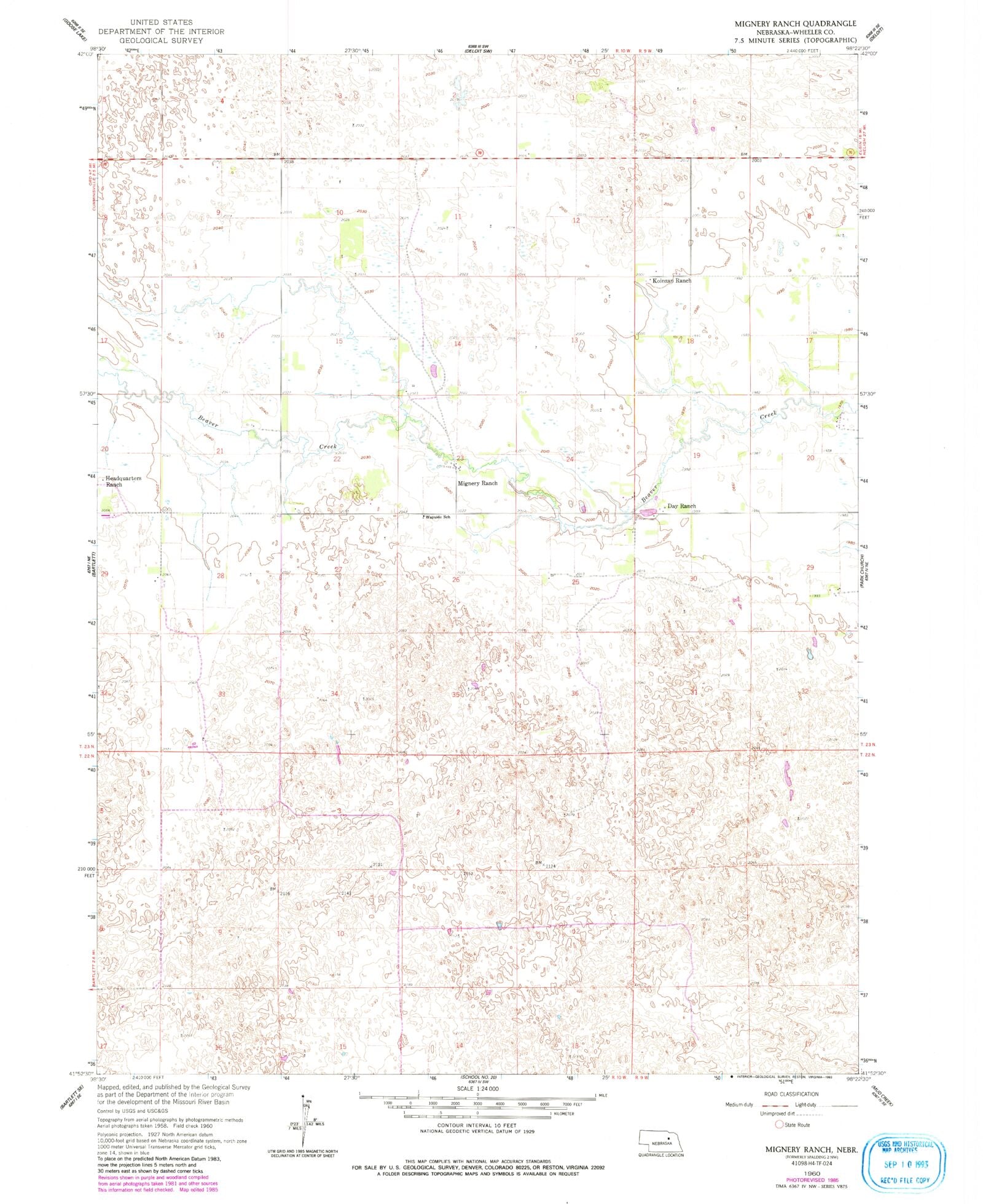 Classic USGS Mignery Ranch Nebraska 7.5'x7.5' Topo Map – MyTopo Map Store