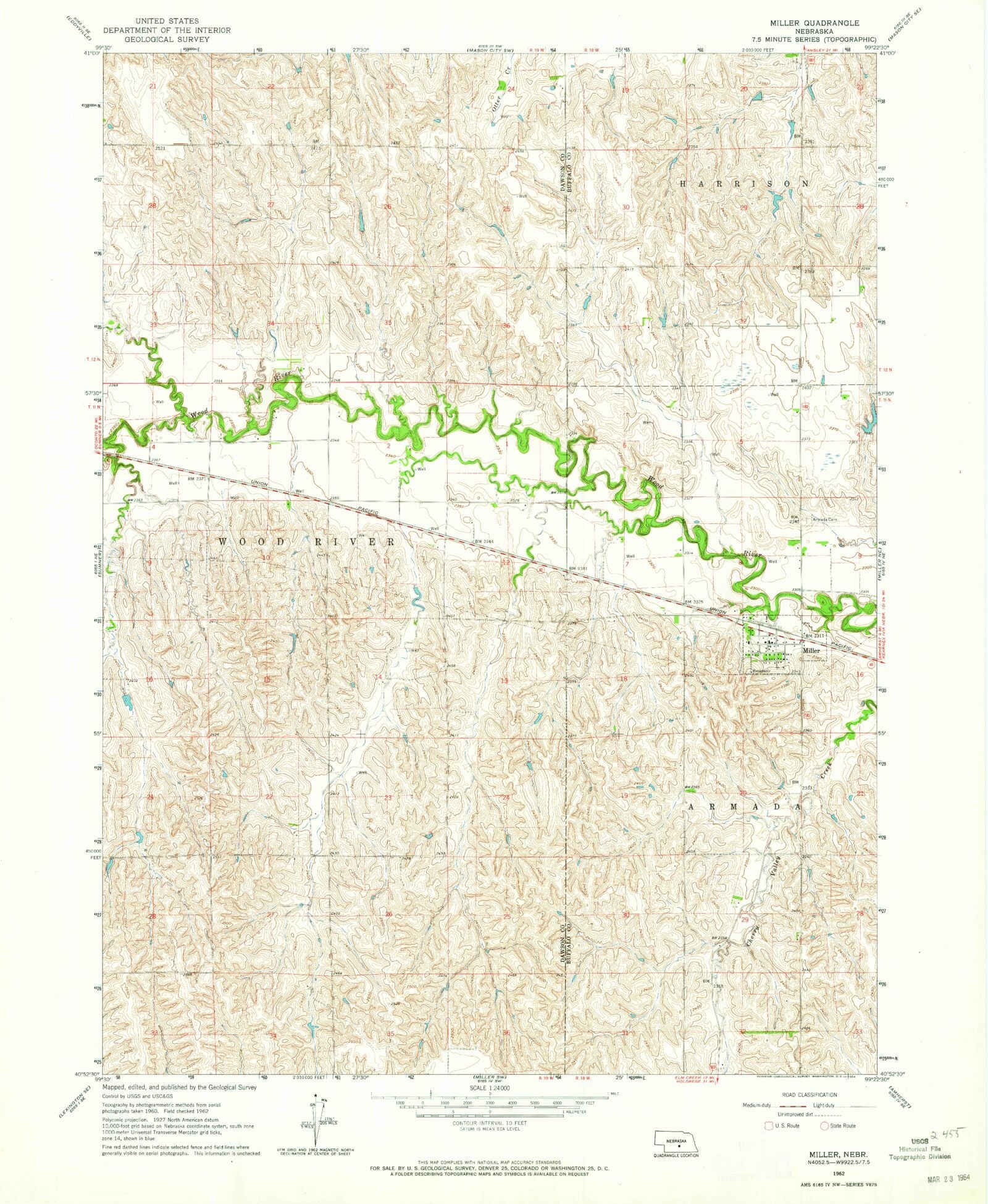 Classic USGS Miller Nebraska 7.5'x7.5' Topo Map – MyTopo Map Store