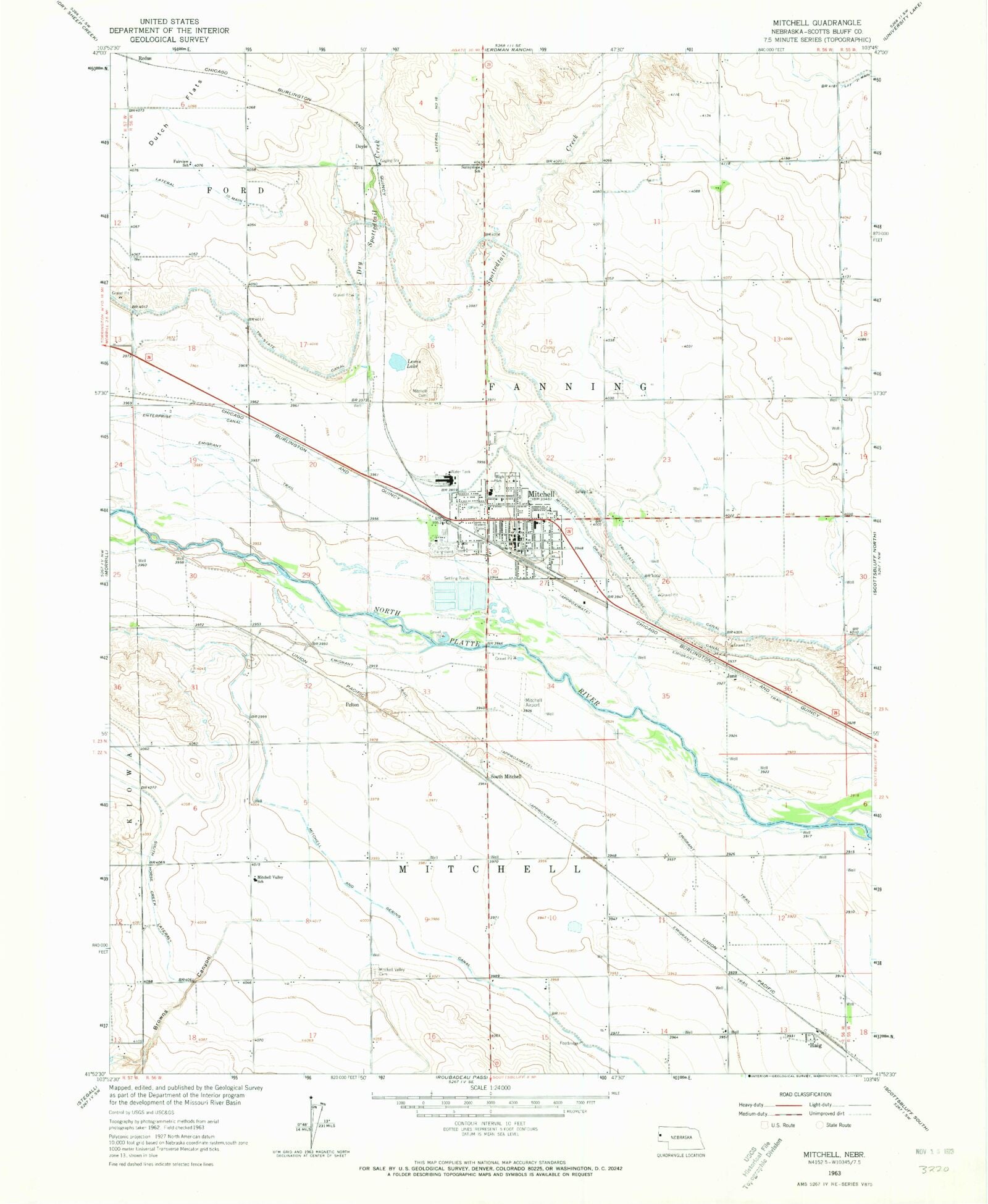 Classic USGS Mitchell Nebraska 7.5'x7.5' Topo Map – MyTopo Map Store
