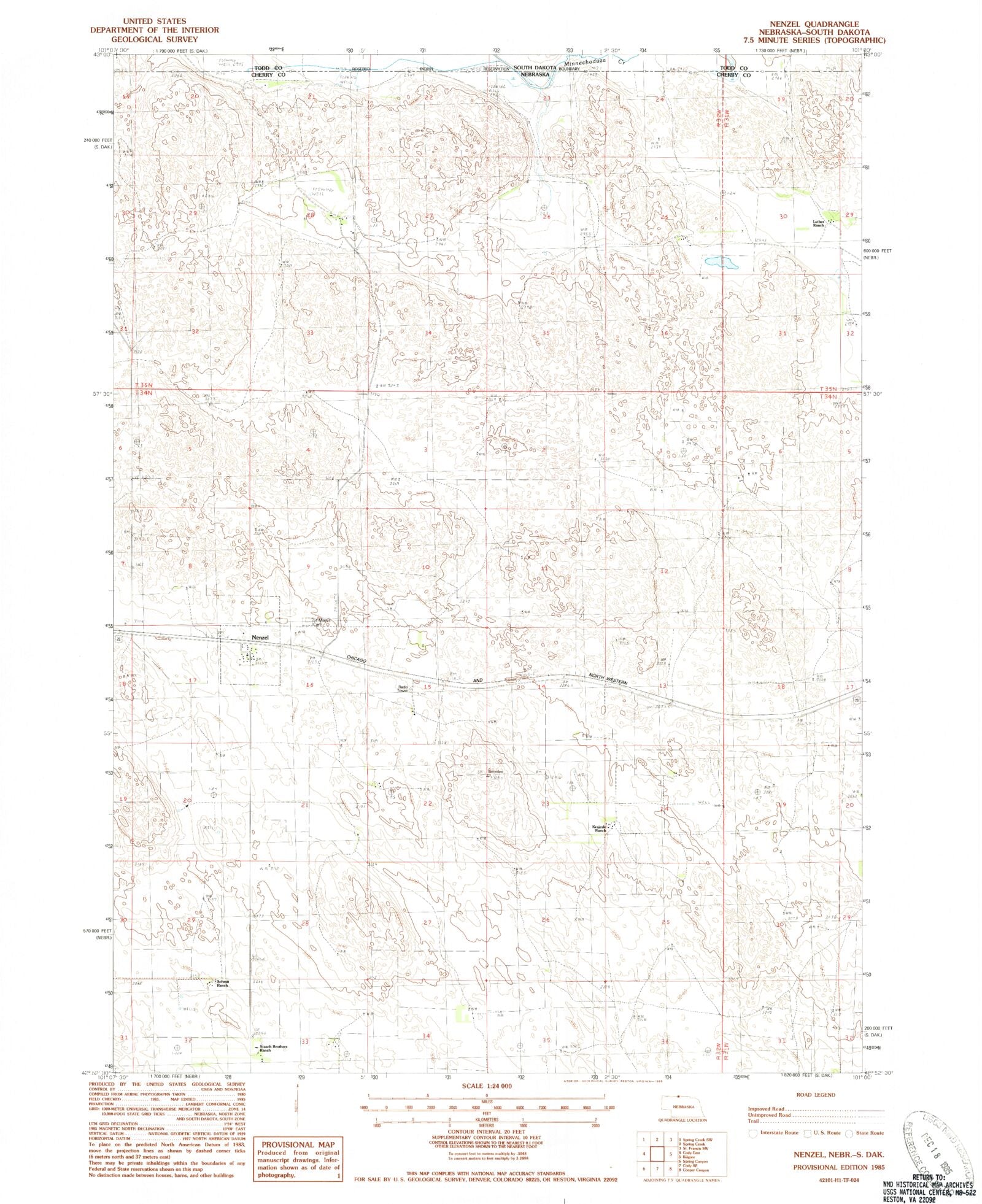 Classic USGS Nenzel Nebraska 7.5'x7.5' Topo Map – MyTopo Map Store