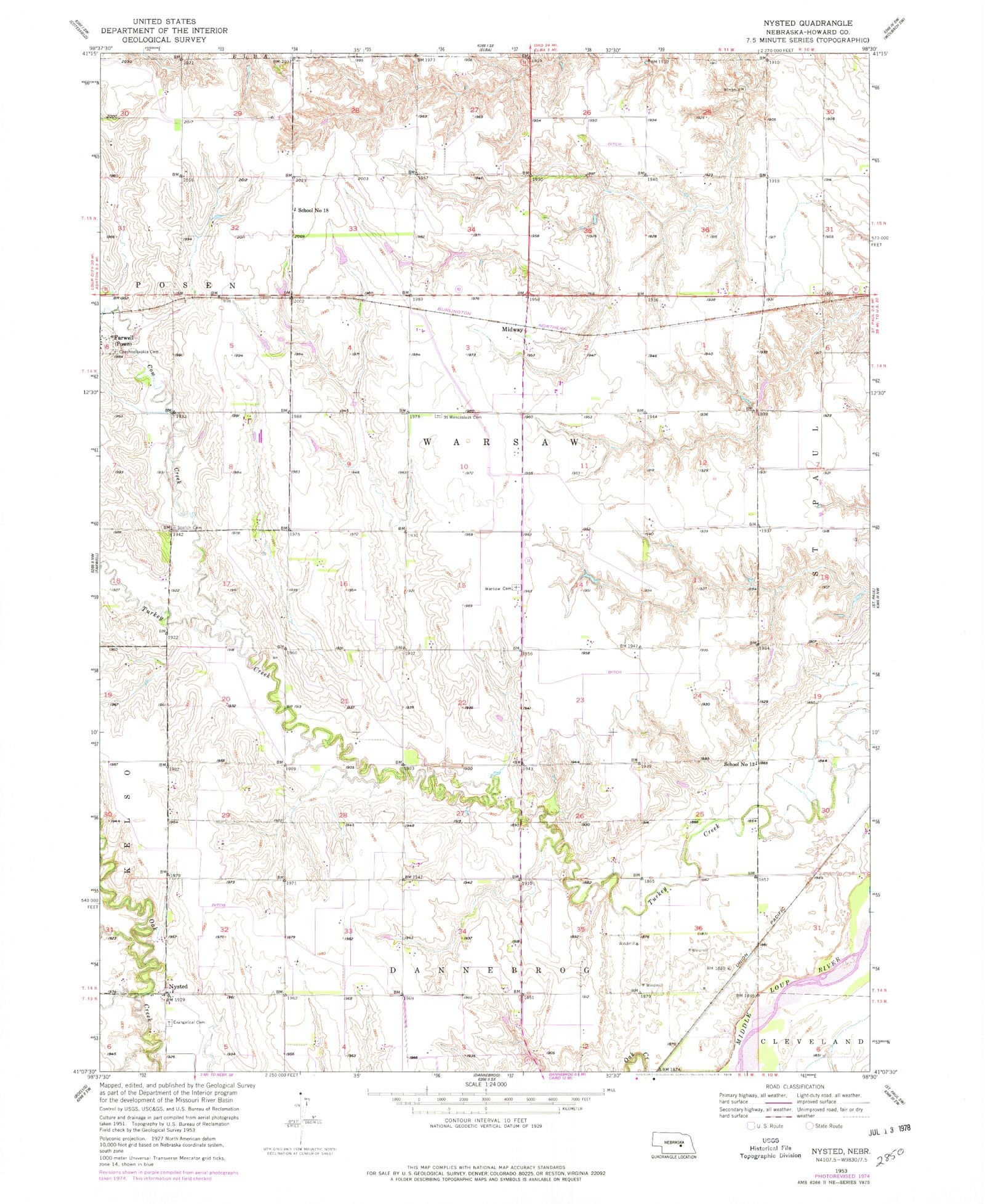 Classic USGS Nysted Nebraska 7.5'x7.5' Topo Map – MyTopo Map Store