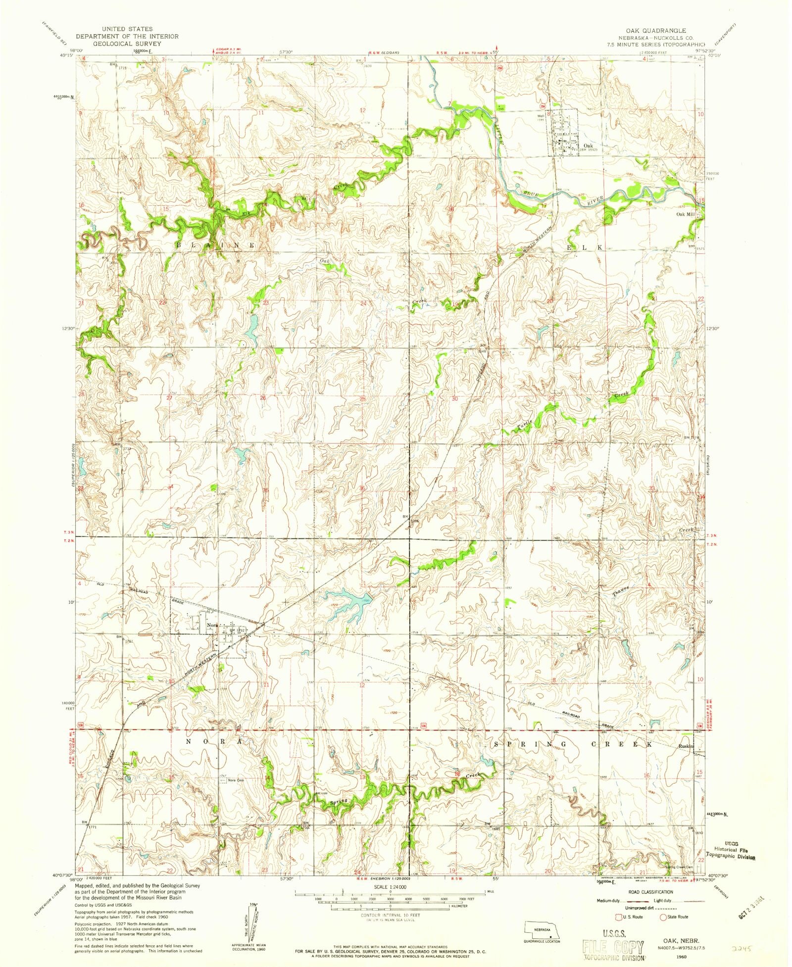 Classic USGS Oak Nebraska 7.5'x7.5' Topo Map – MyTopo Map Store