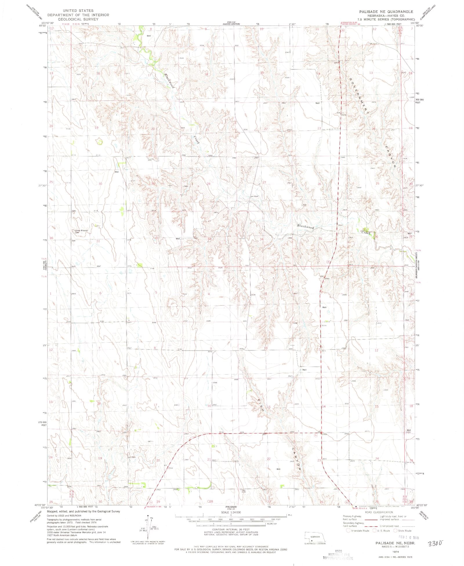 Classic USGS Palisade Nebraska 7.5'x7.5' Topo Map – MyTopo Map Store