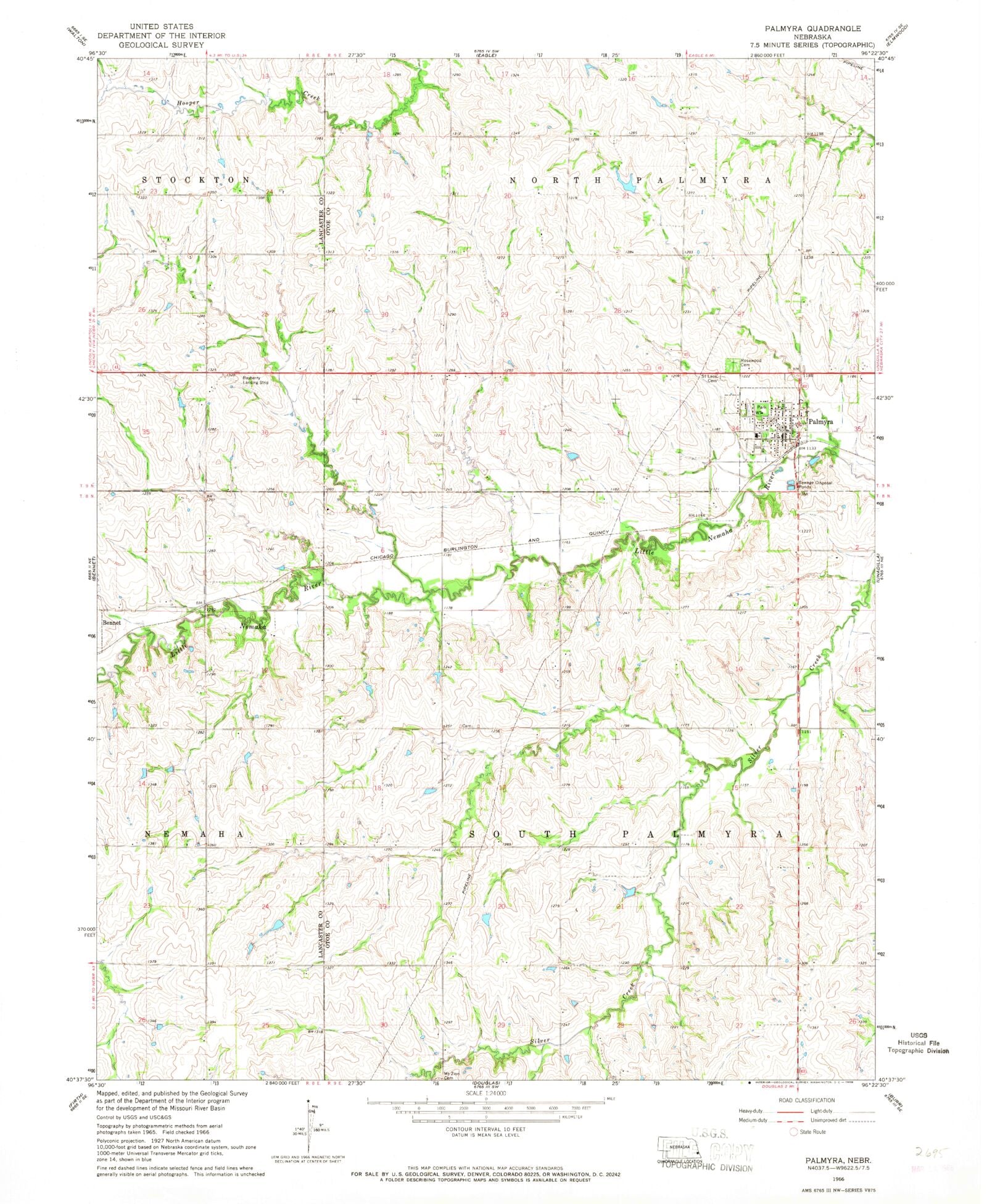Classic USGS Palmyra Nebraska 7.5'x7.5' Topo Map – MyTopo Map Store