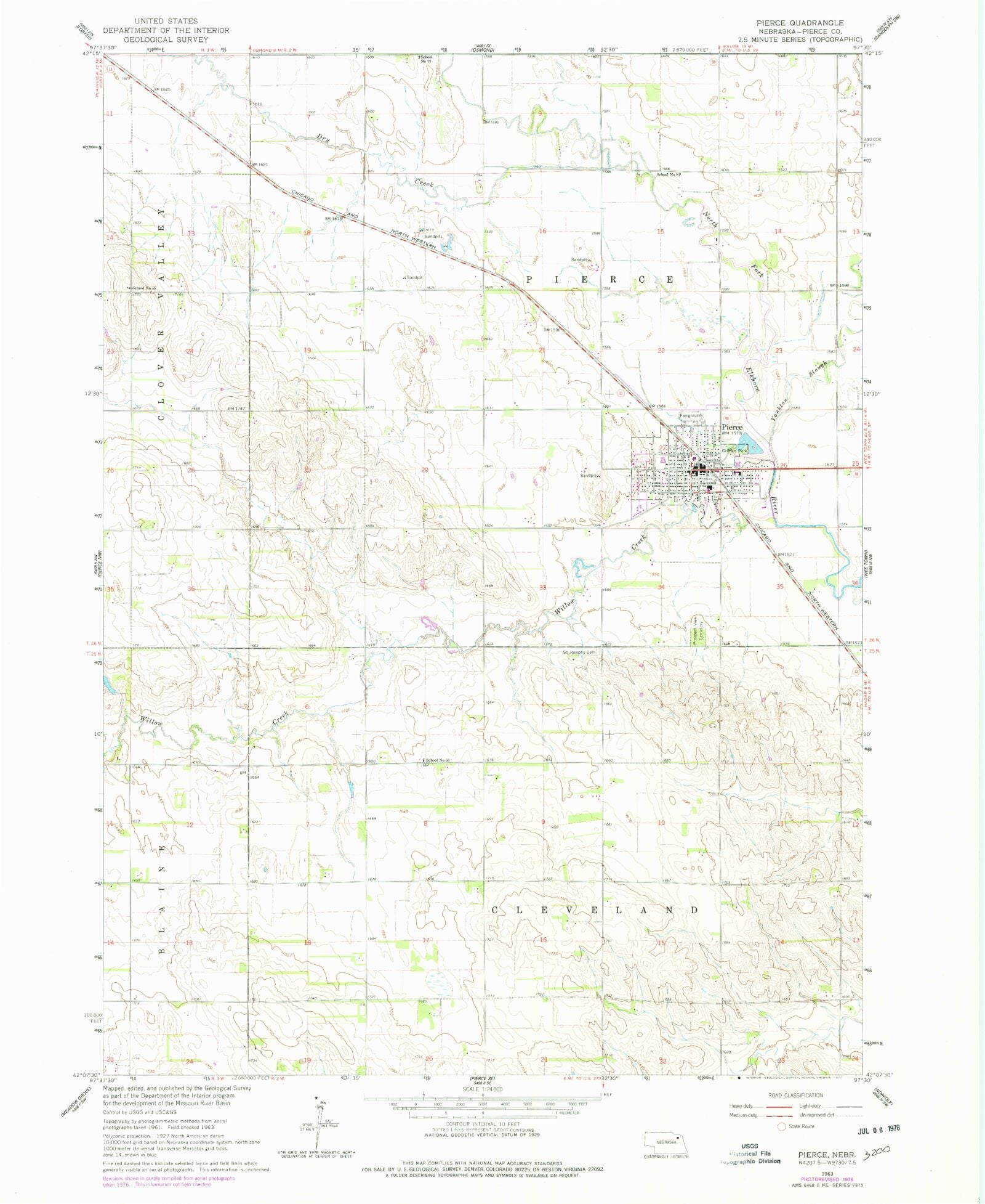 Classic USGS Pierce Nebraska 7.5'x7.5' Topo Map – MyTopo Map Store