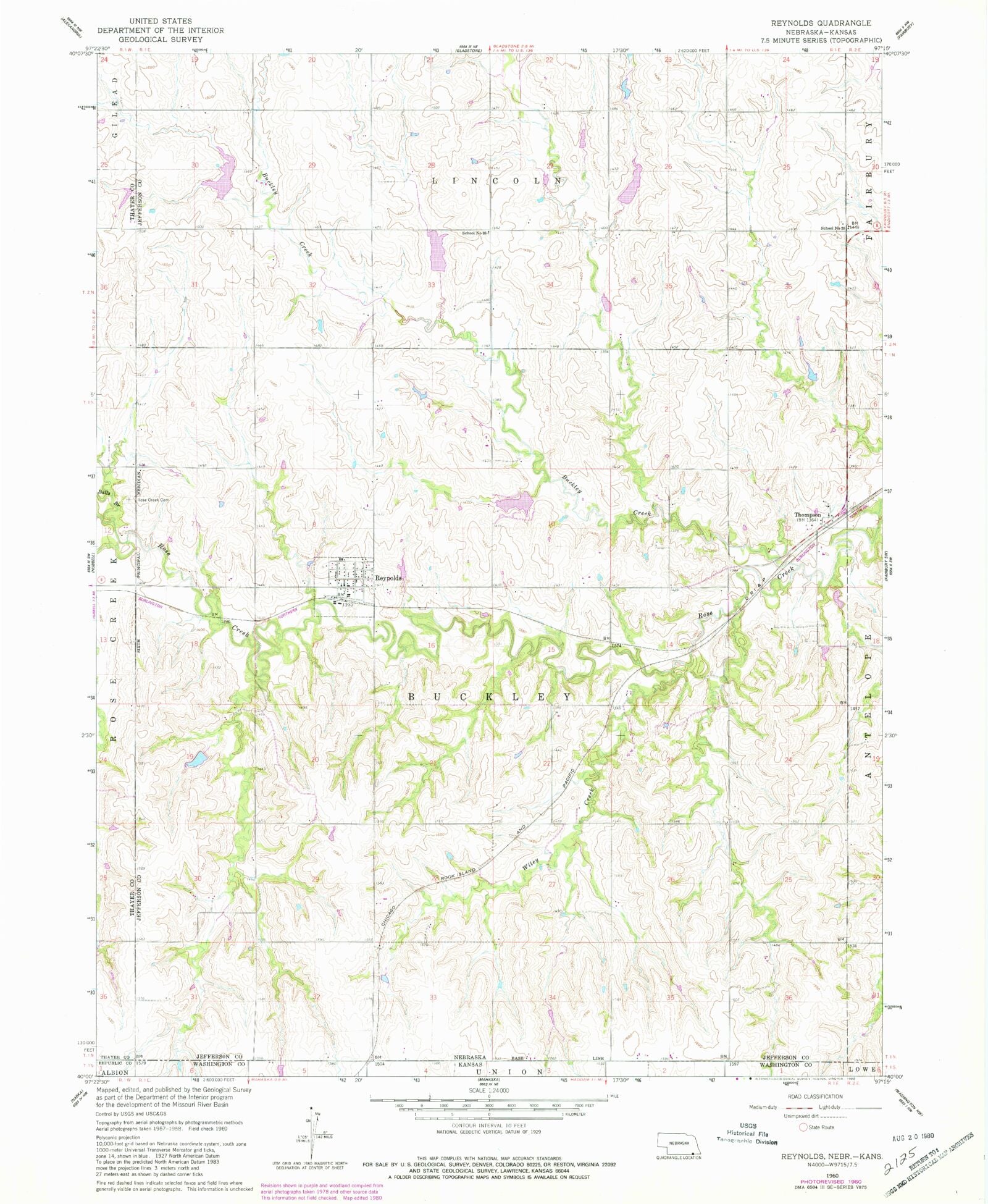 Classic USGS Reynolds Nebraska 7.5'x7.5' Topo Map – MyTopo Map Store