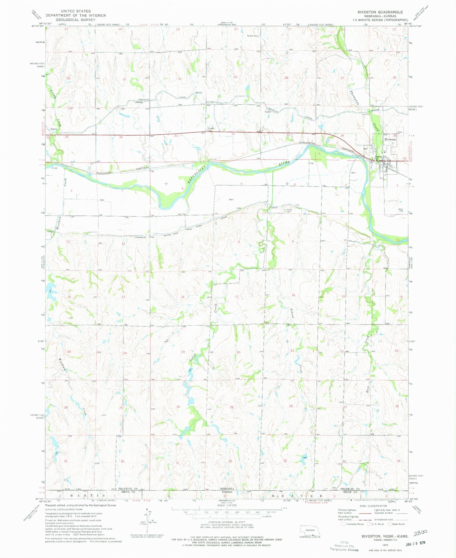 Classic USGS Riverton Nebraska 7.5'x7.5' Topo Map – MyTopo Map Store