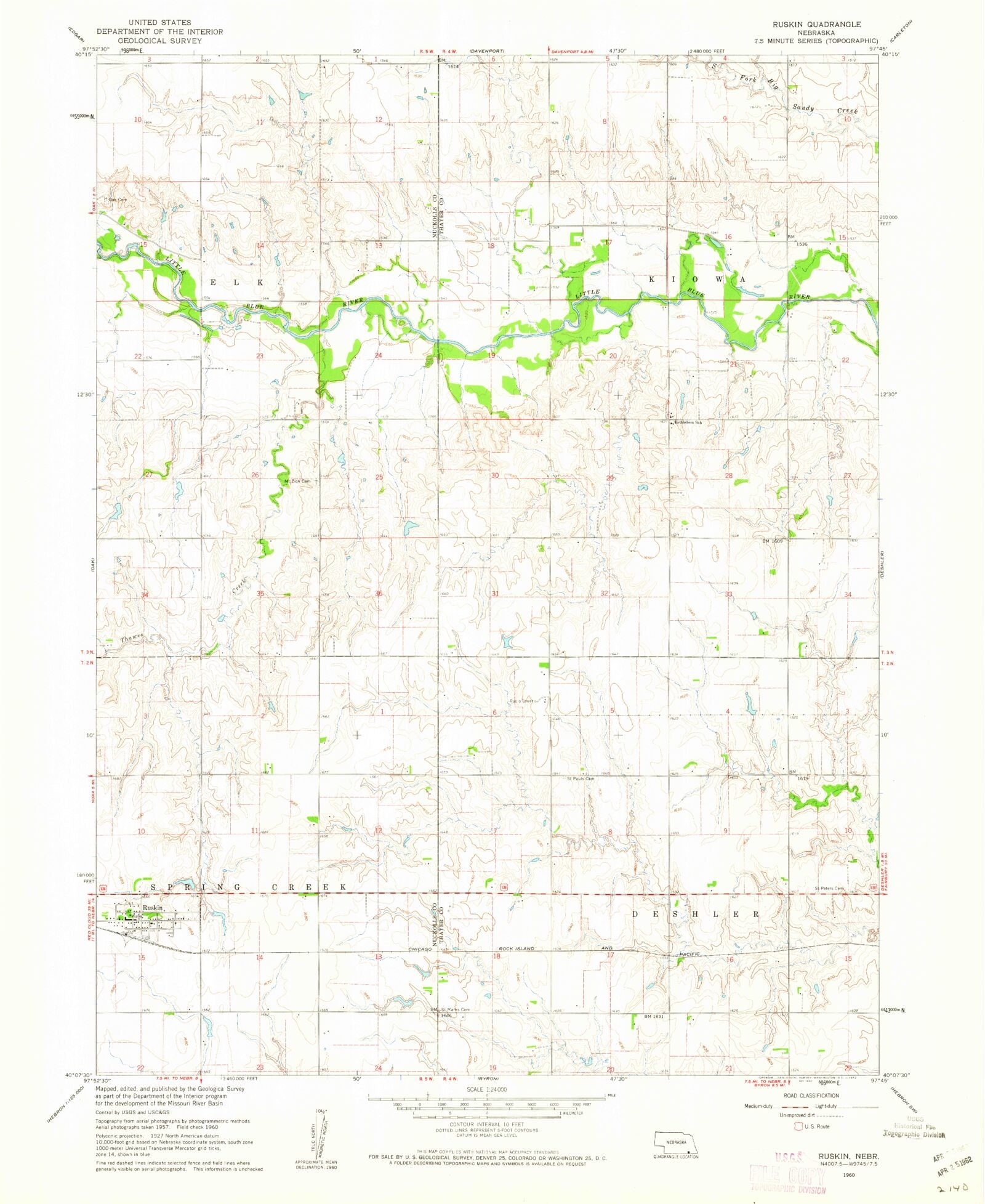 Classic USGS Ruskin Nebraska 7.5'x7.5' Topo Map – MyTopo Map Store