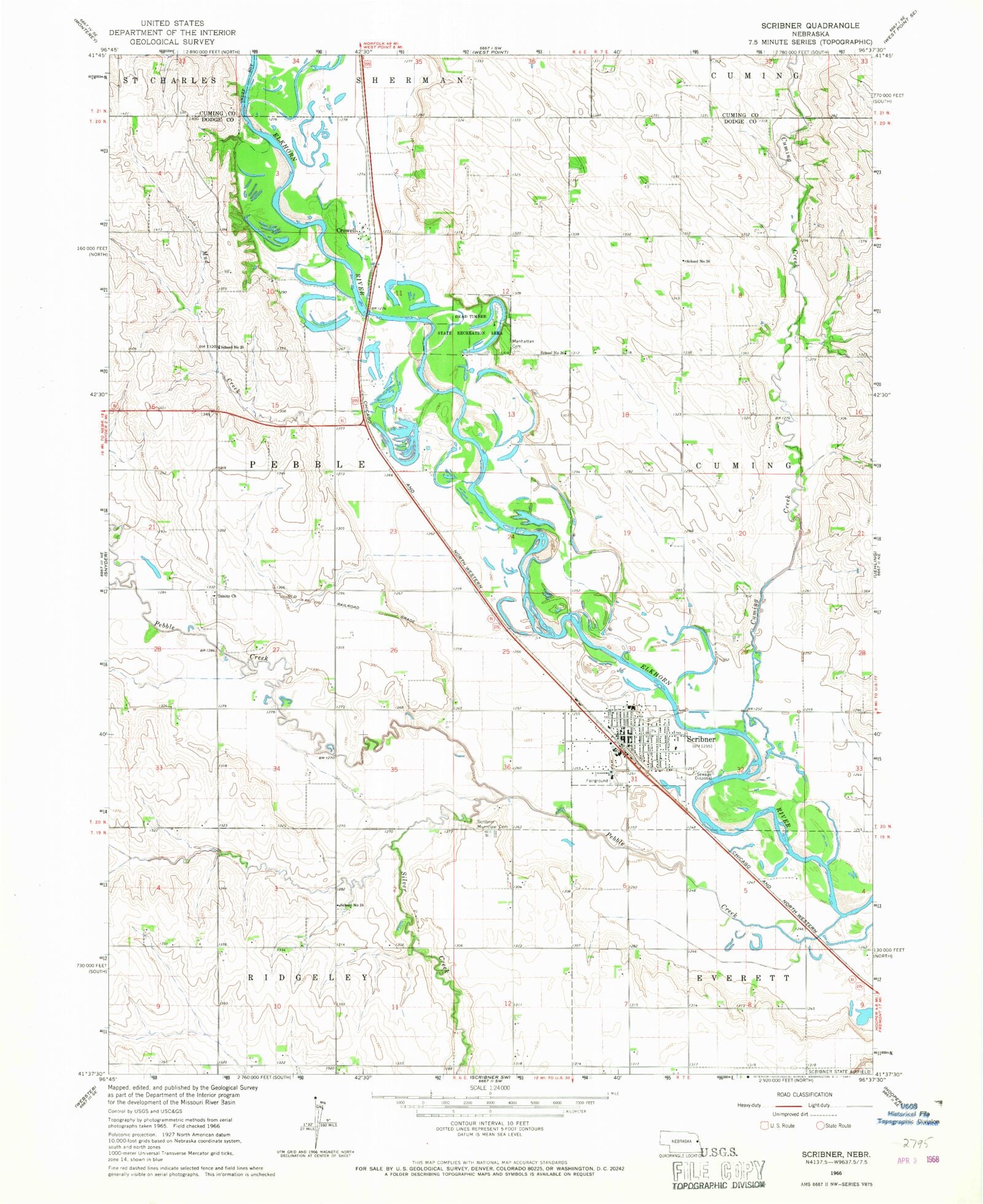 Classic USGS Scribner Nebraska 7.5'x7.5' Topo Map – MyTopo Map Store