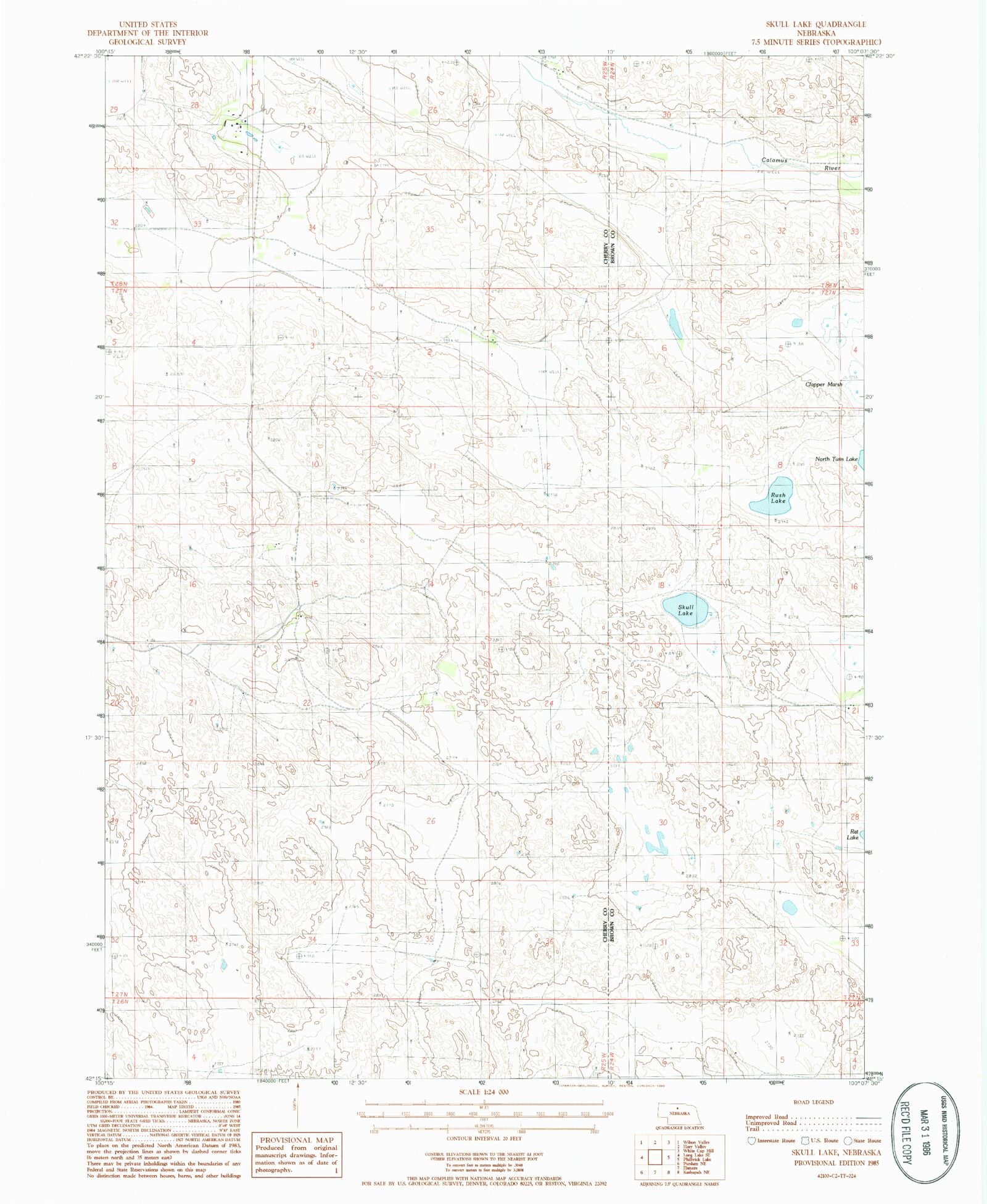 Classic USGS Skull Lake Nebraska 7.5'x7.5' Topo Map – MyTopo Map Store
