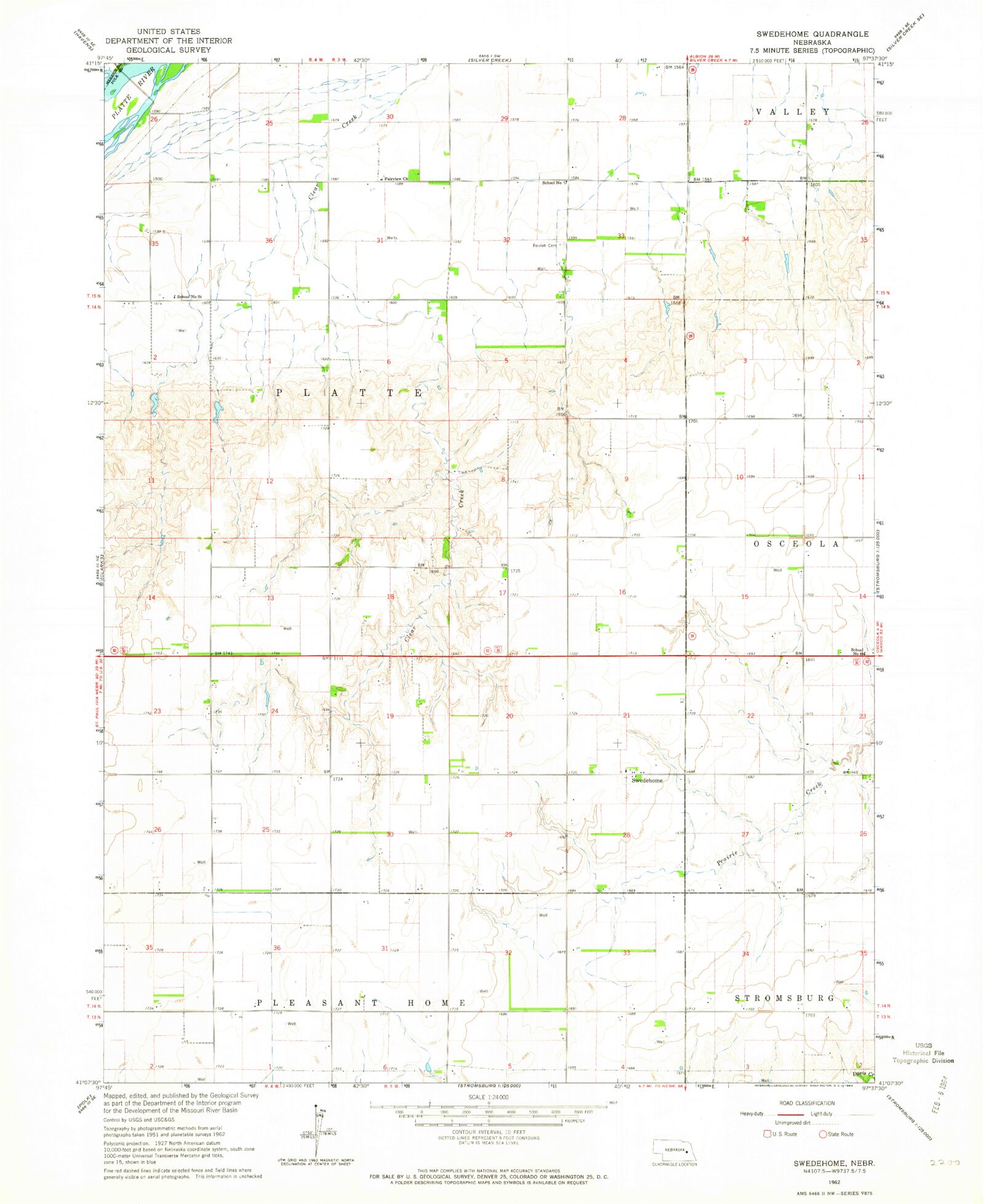 Classic USGS Swedehome Nebraska 7.5'x7.5' Topo Map – MyTopo Map Store