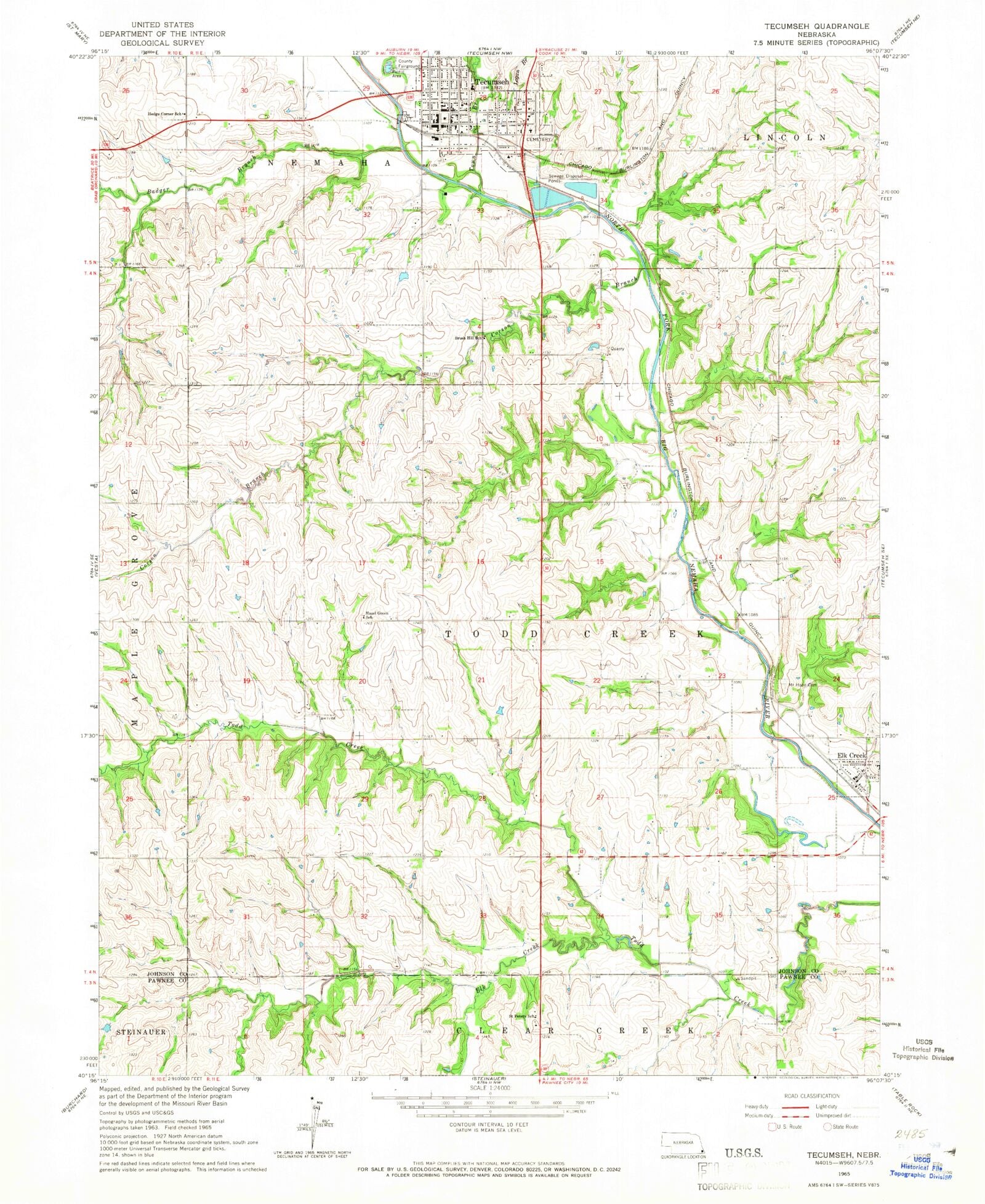 Classic USGS Tecumseh Nebraska 7.5'x7.5' Topo Map – MyTopo Map Store