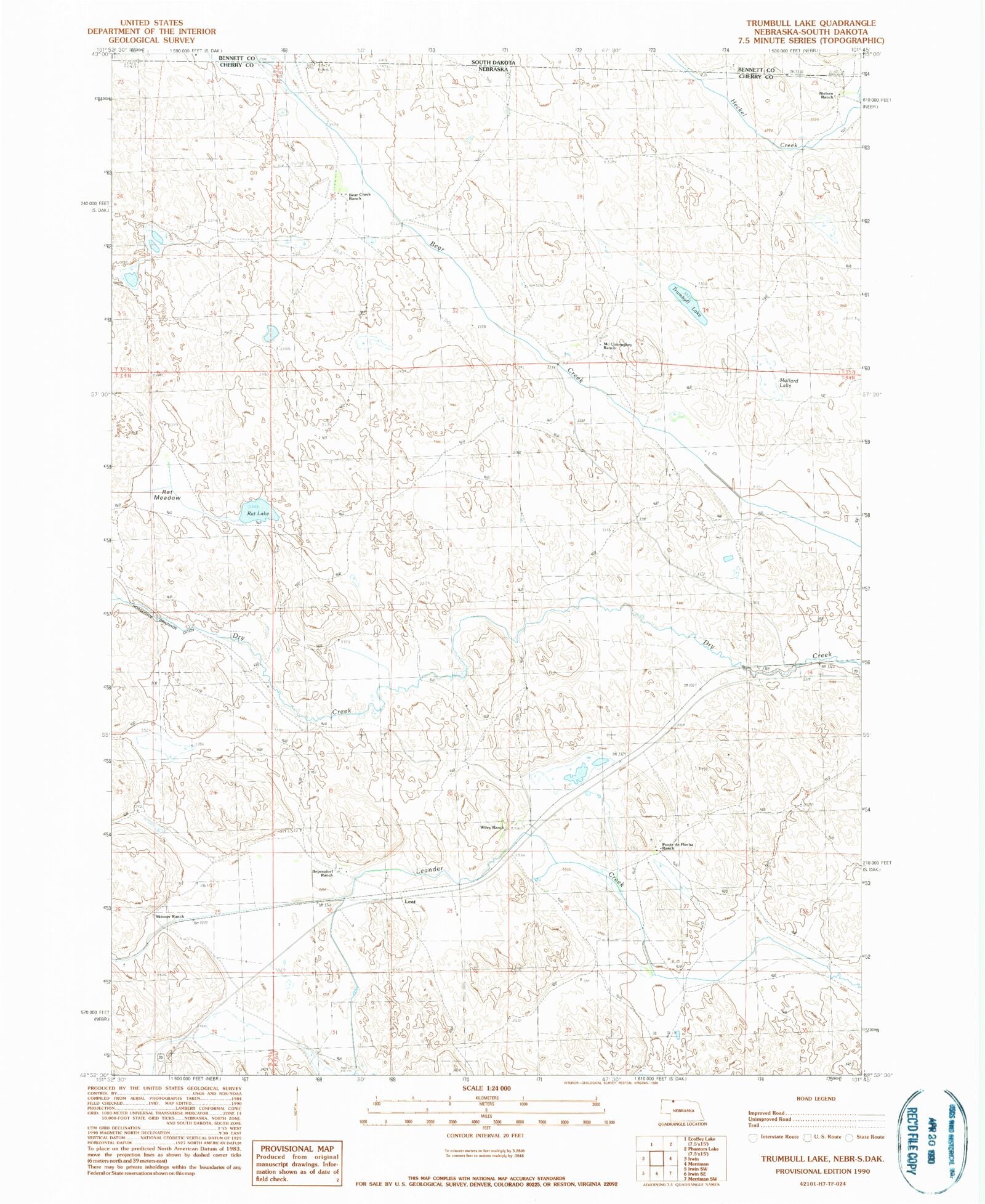 Classic USGS Trumbull Lake Nebraska 7.5'x7.5' Topo Map – MyTopo Map Store