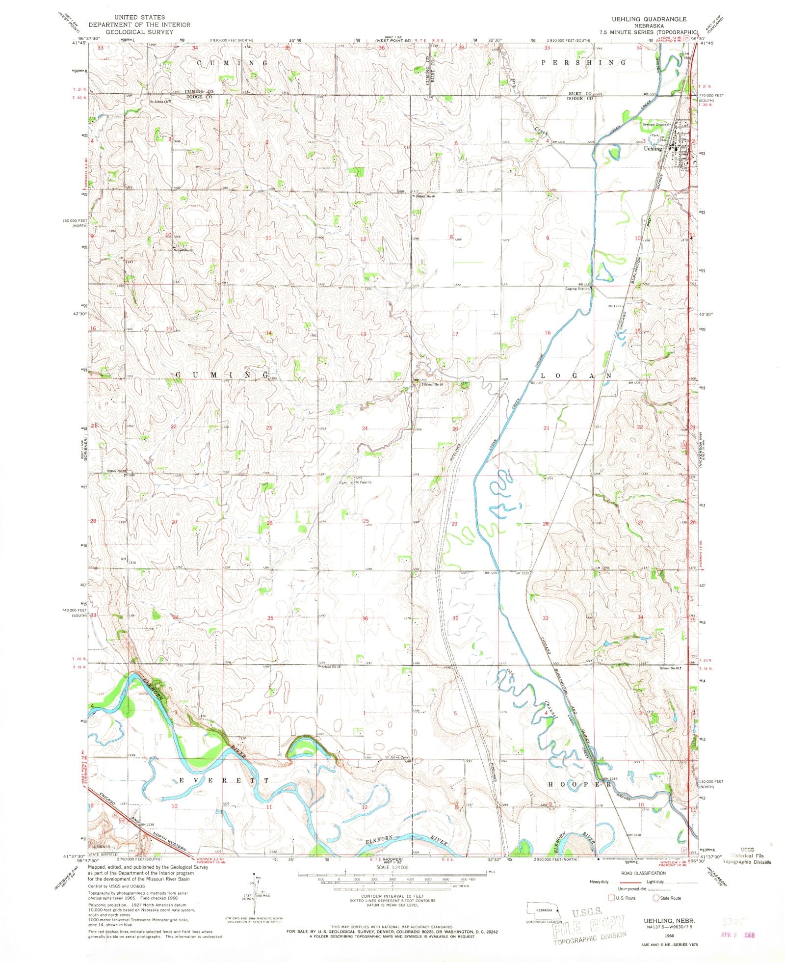 Classic USGS Uehling Nebraska 7.5'x7.5' Topo Map – MyTopo Map Store