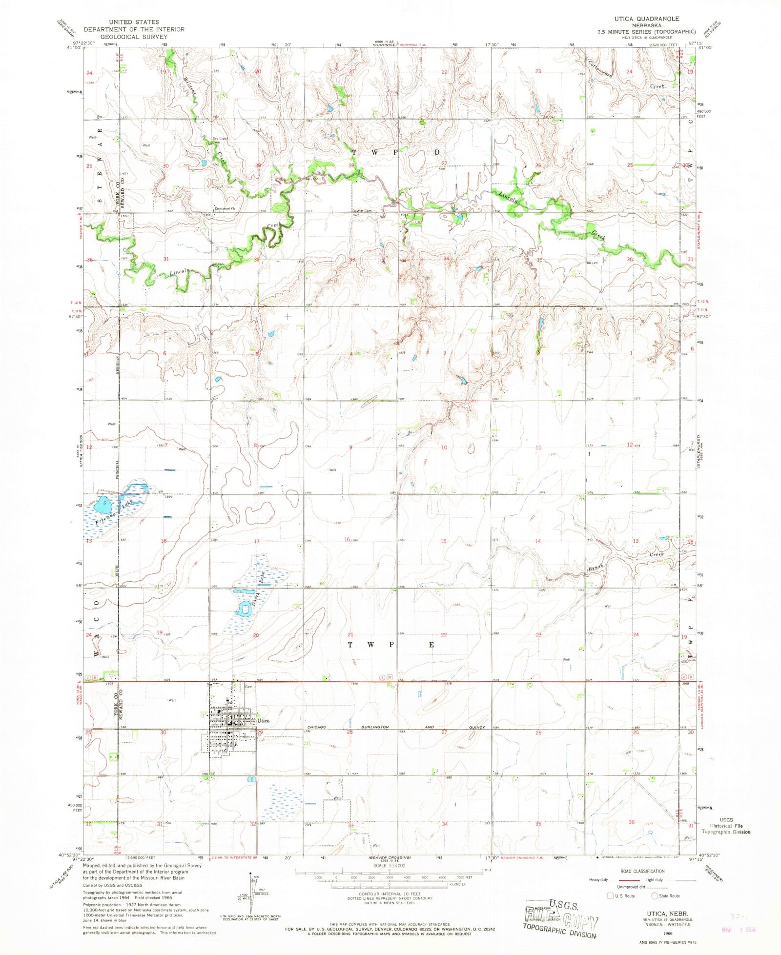 Classic USGS Utica Nebraska 7.5'x7.5' Topo Map – MyTopo Map Store