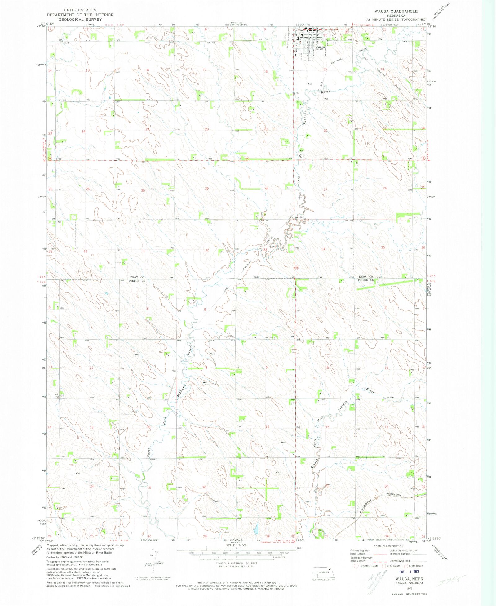 Classic USGS Wausa Nebraska 7.5'x7.5' Topo Map – MyTopo Map Store