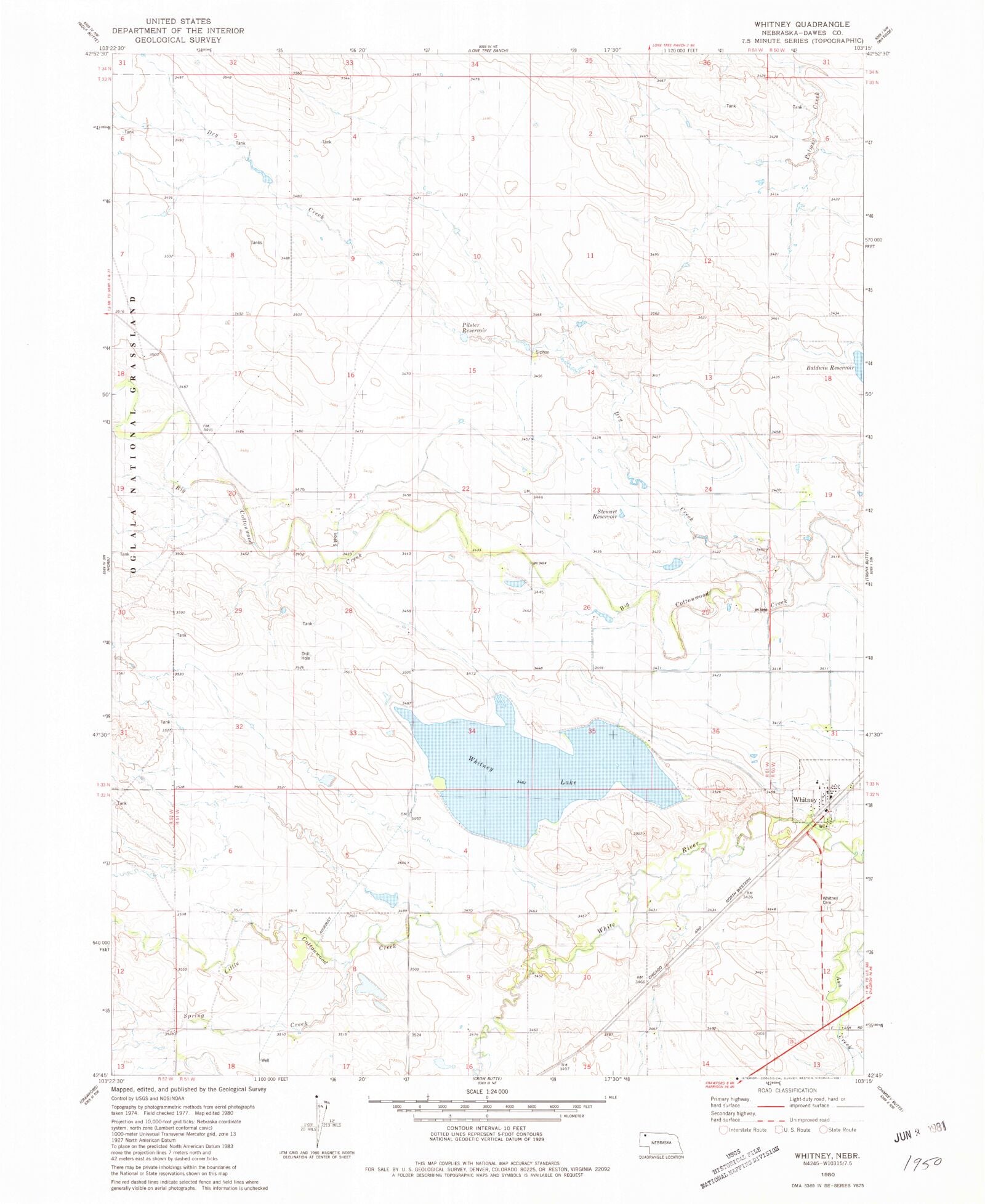 Classic USGS Whitney Nebraska 7.5'x7.5' Topo Map – MyTopo Map Store