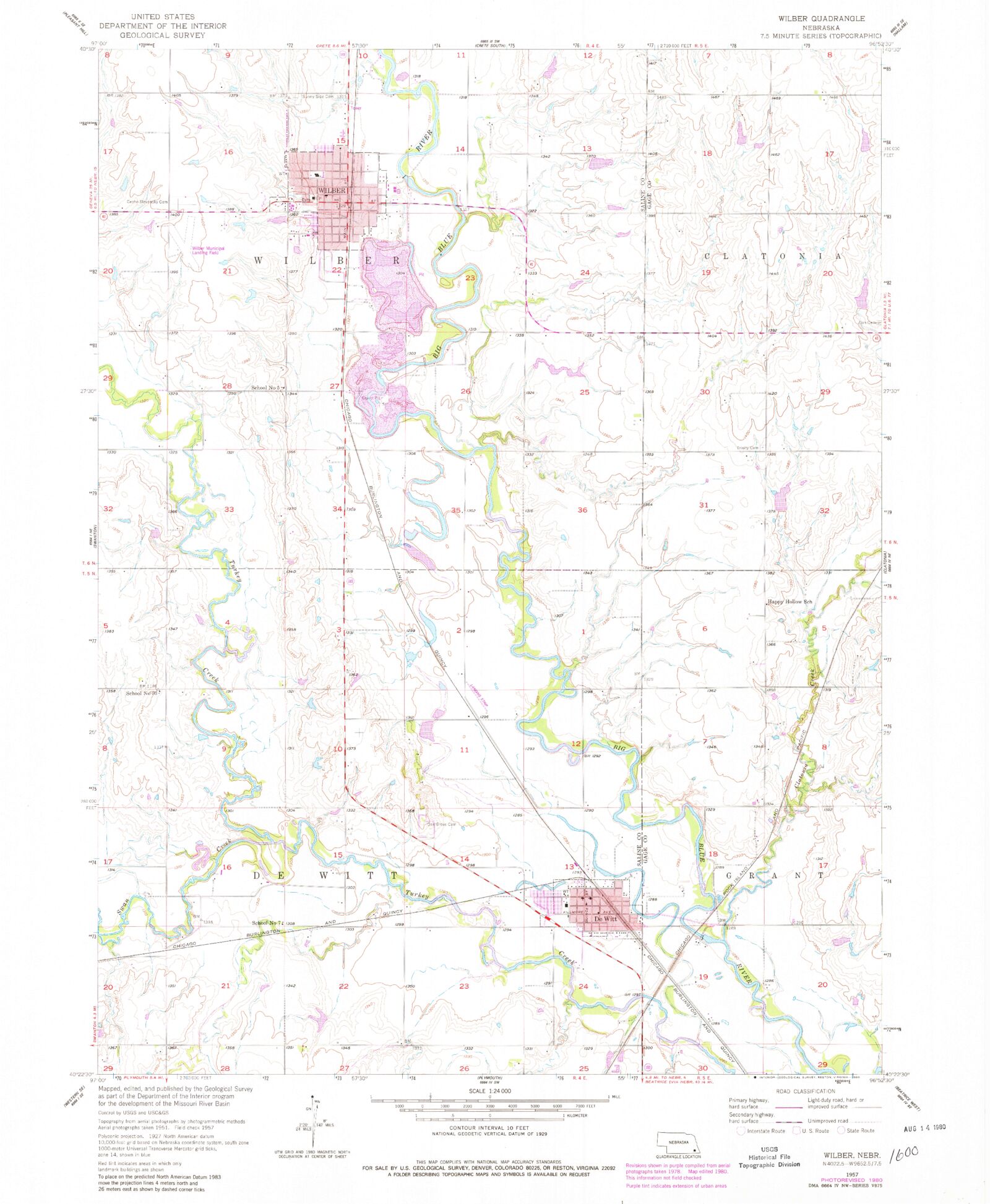 Classic USGS Wilber Nebraska 7.5'x7.5' Topo Map – MyTopo Map Store
